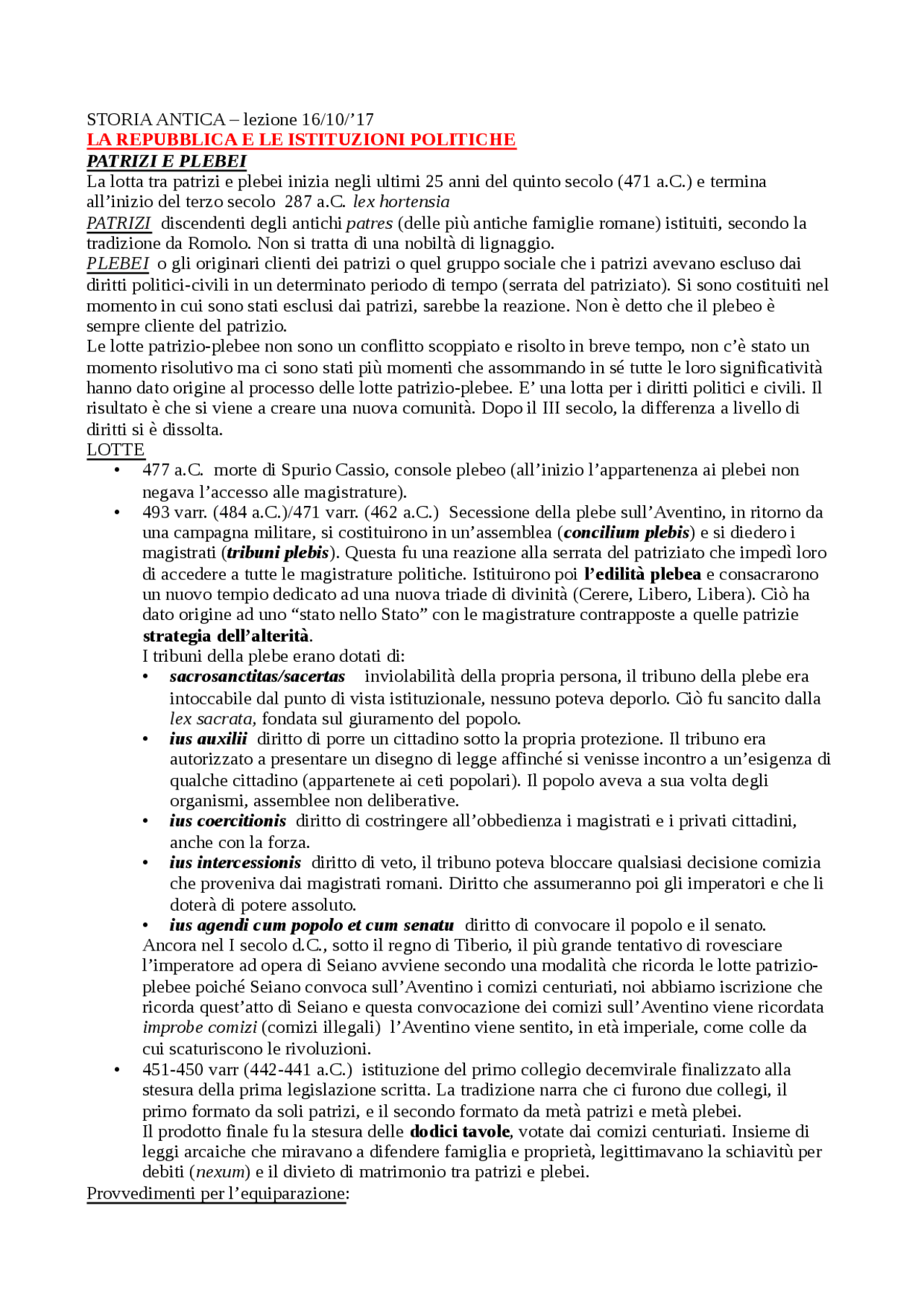 Storia romana: la repubblica e le sue istituzioni - Docsity
