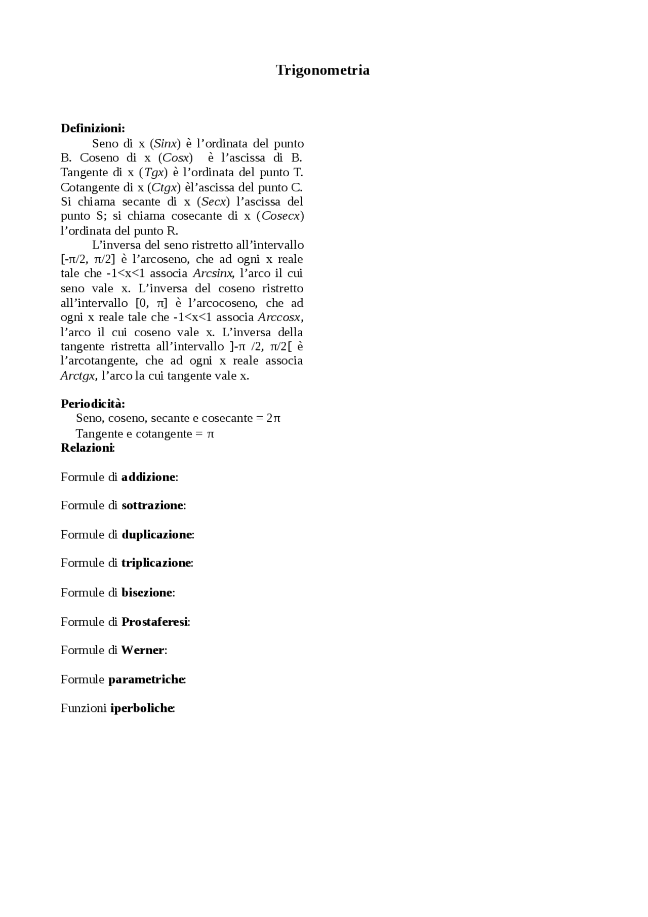 Formule Trigonometria Docsity