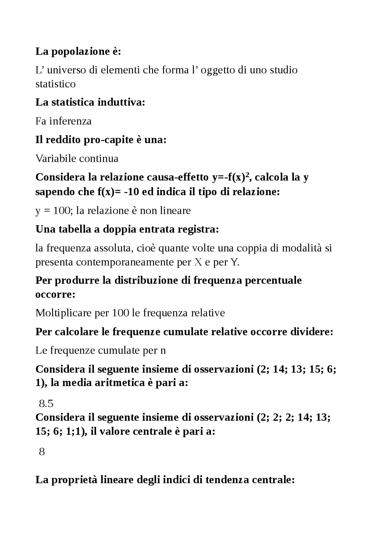 Test Statistica Economica Docsity