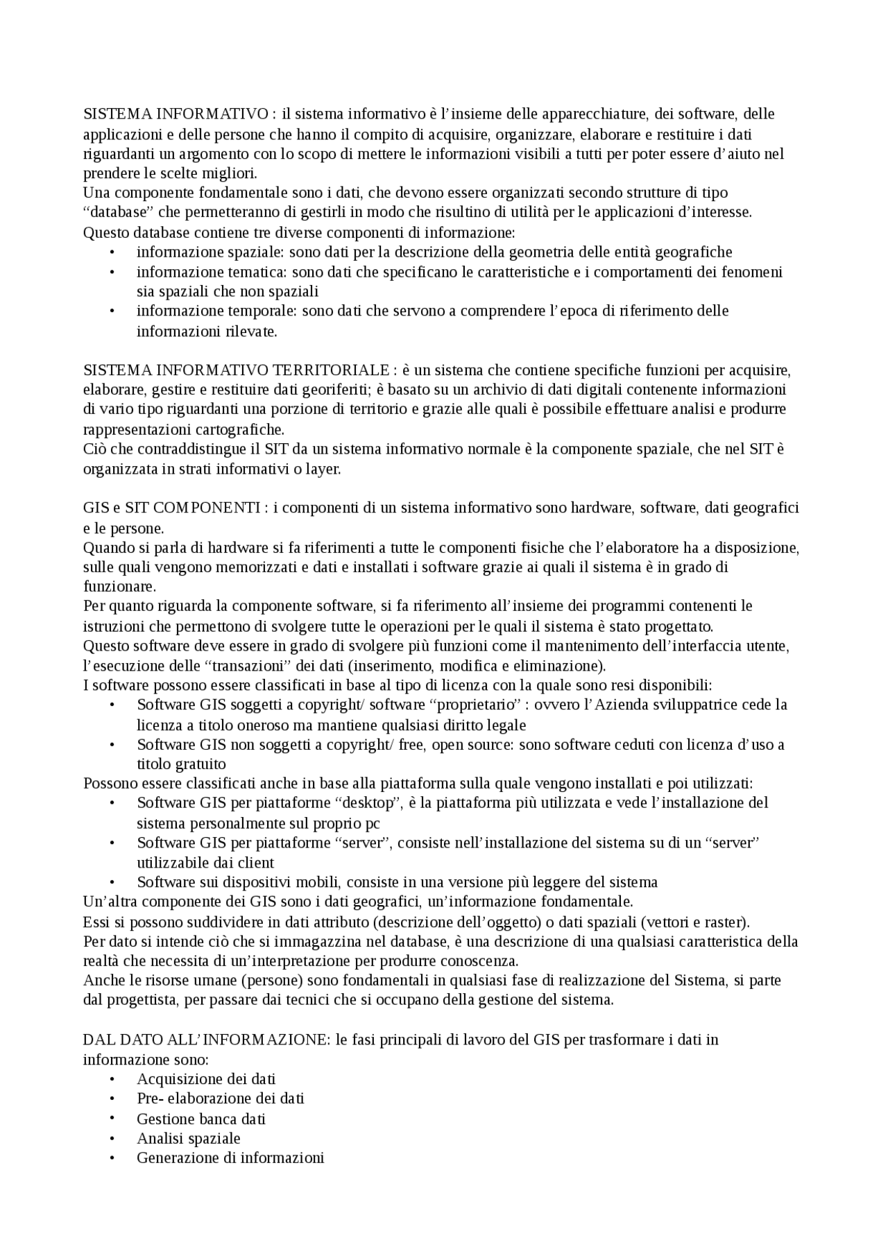 Sistemi Informativi Territoriali Docsity