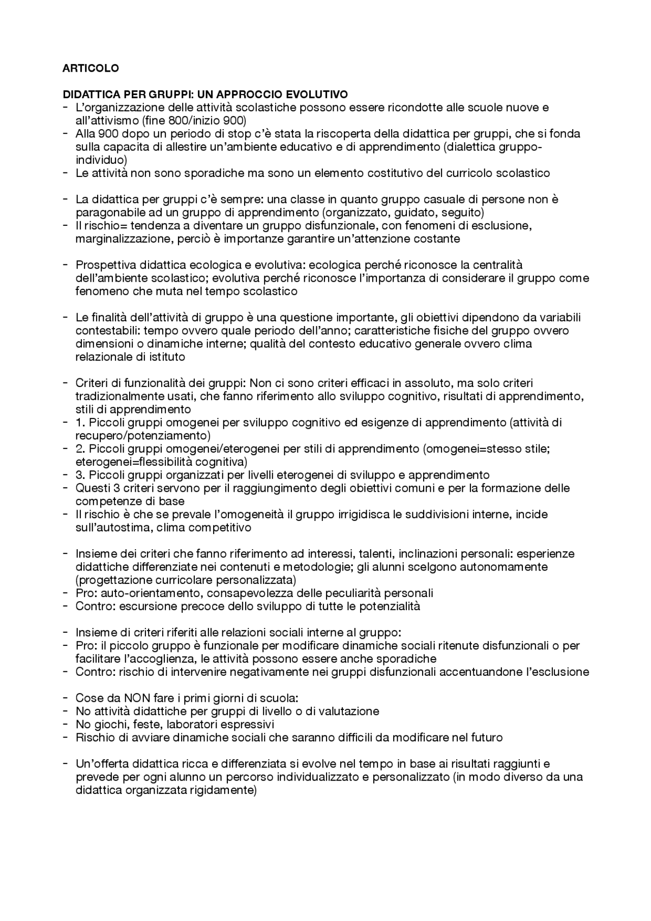 Una Didattica Per Gruppi Riassunto Docsity