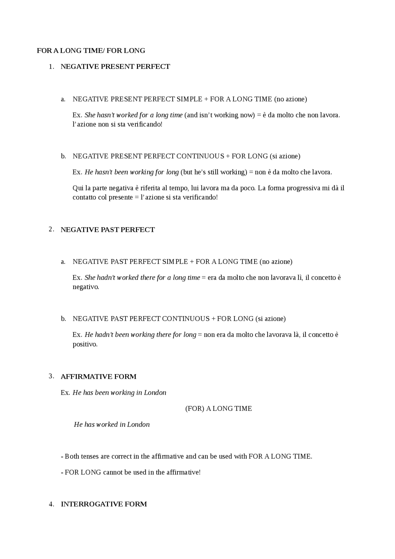 GRAMMATICA INGLESE - for a long time and for long - Docsity