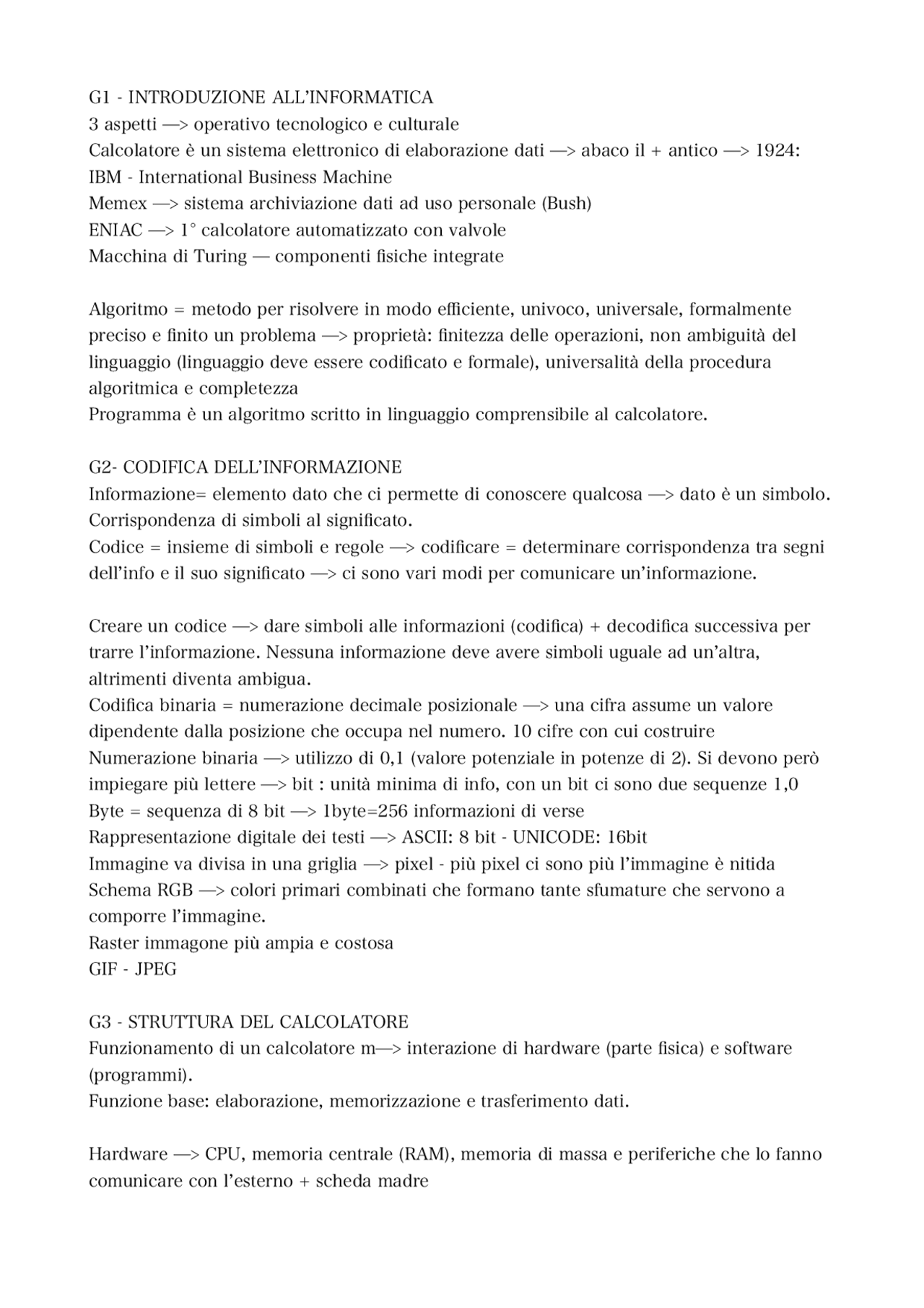 Informatica Generale (3cfu) - Prof. Capra - Docsity