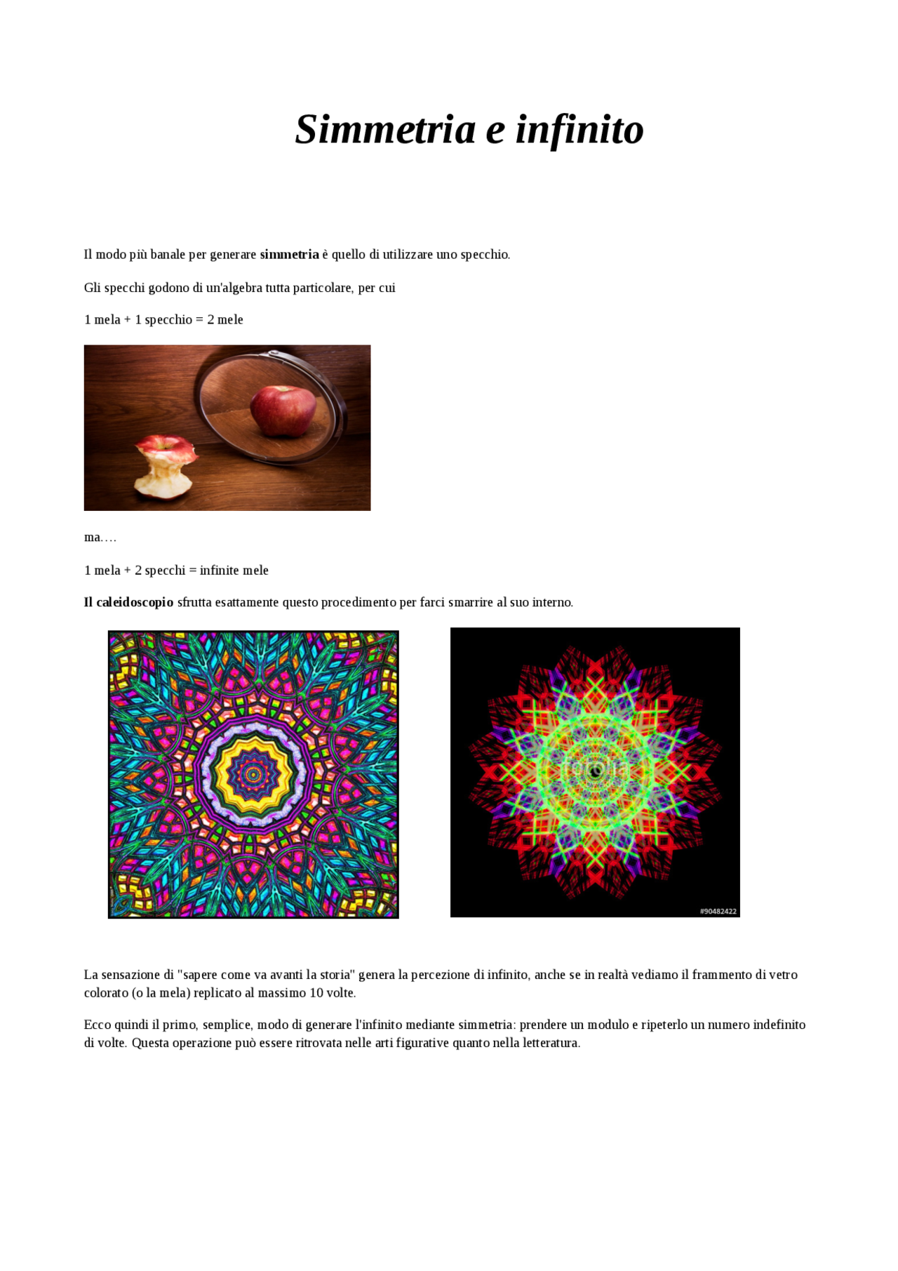 Concetto di simmetria collegato al mondo dell'arte - Docsity
