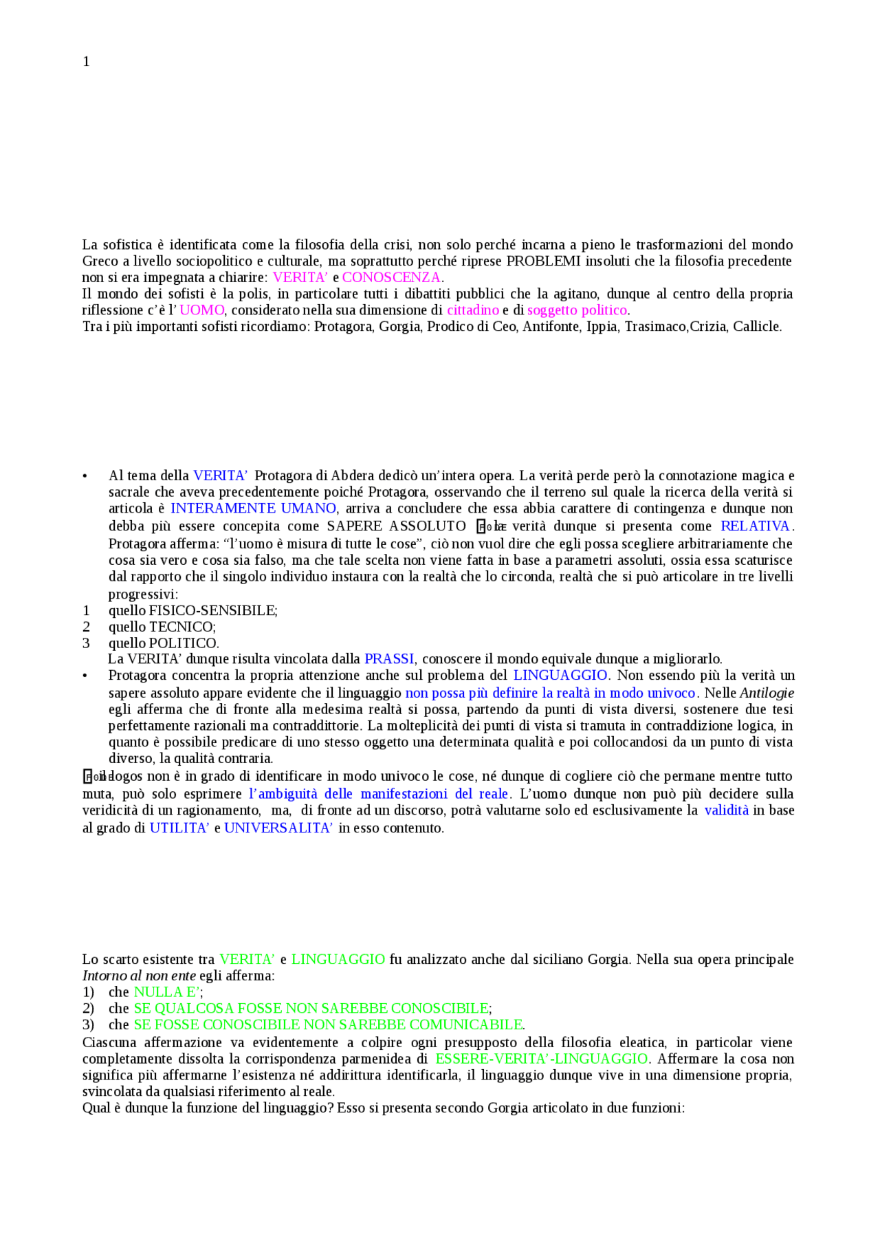 Riassunto Filosofia Sofisti Docsity