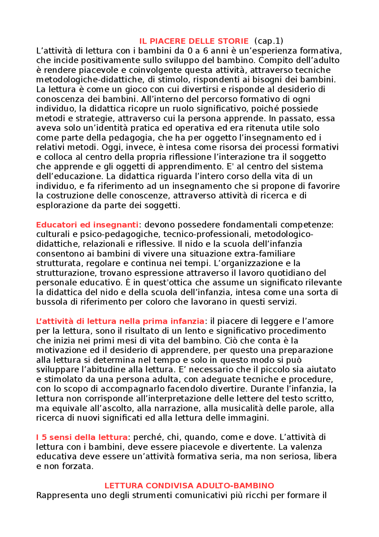 RIASSUNTO "IL PIACERE DELLE STORIE" - Docsity