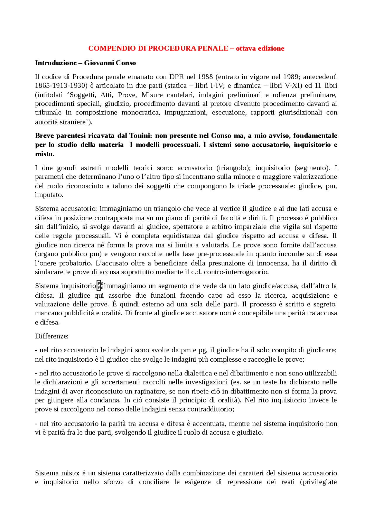 Compendio Di Procedura Penale Conso Grevi Docsity