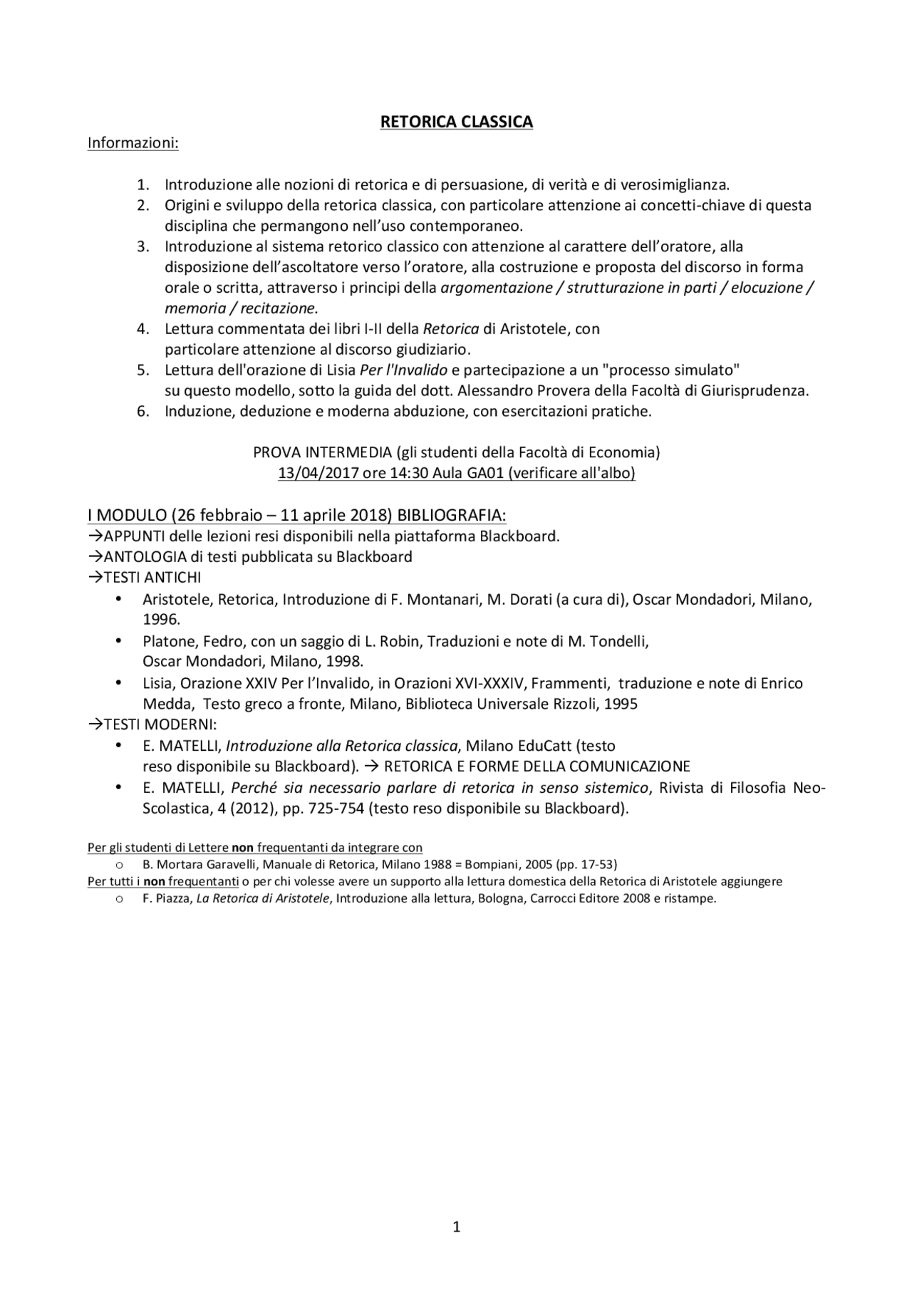 Retorica Classica Matelli Docsity