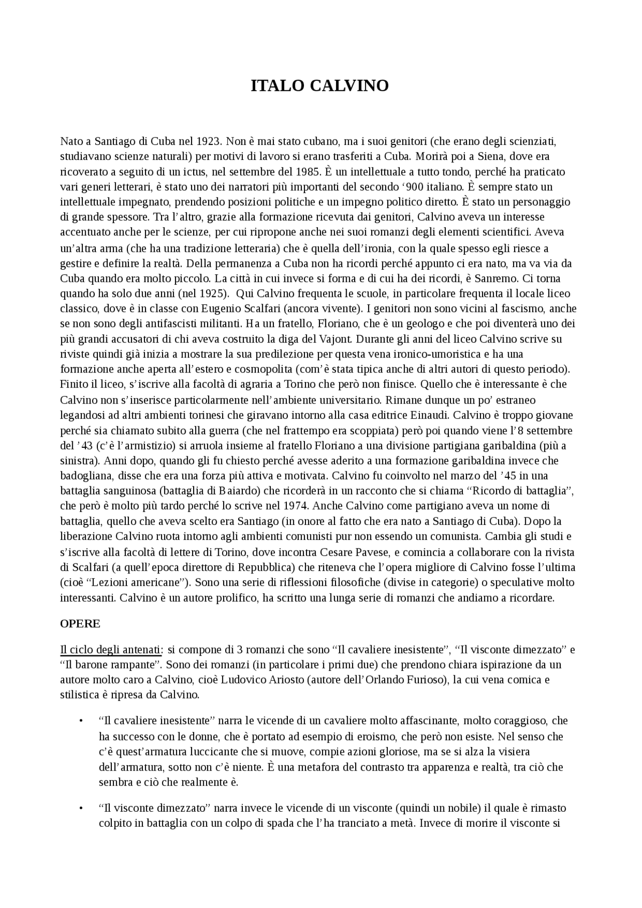 Appunti Italo Calvino Docsity