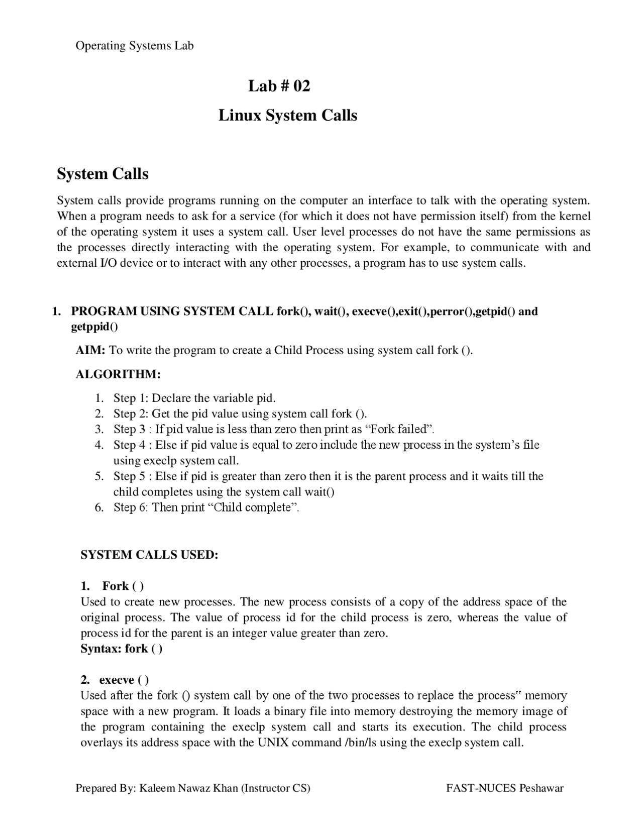 operating system lab manuals | Exercises Operating Systems | Docsity