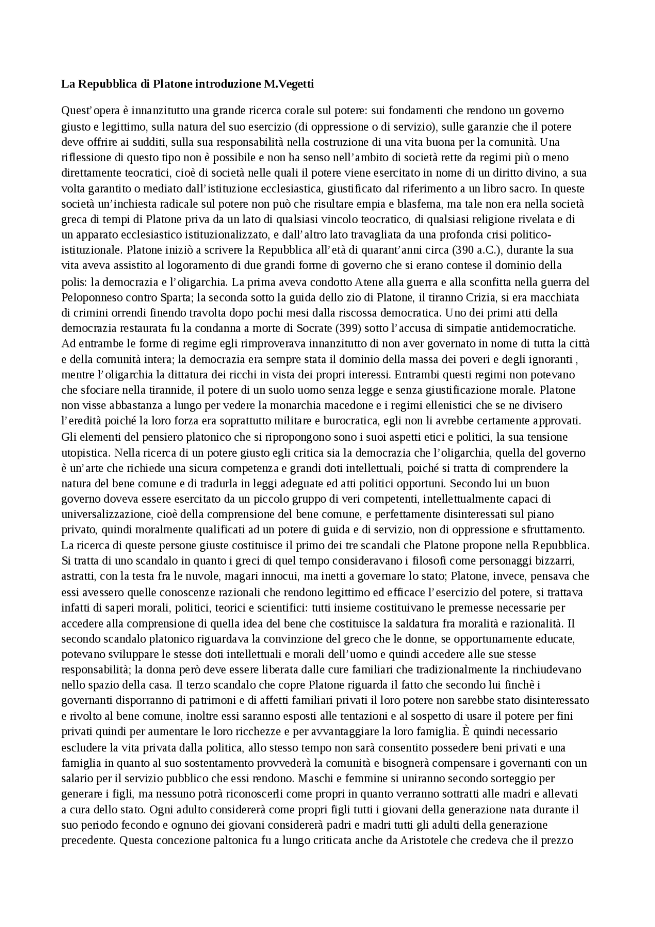 La Repubblica Di Platone Mvegetti Docsity