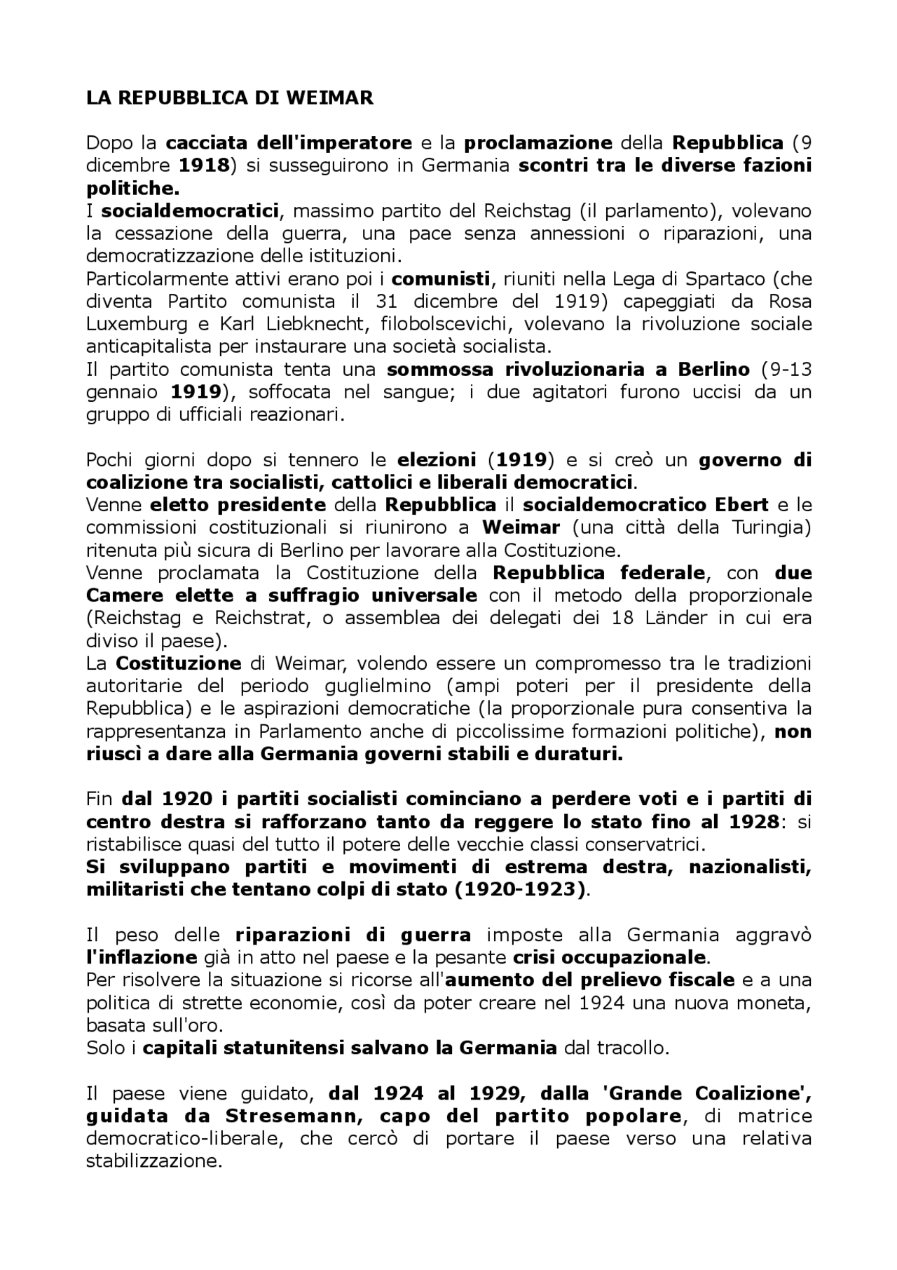 Dalla Repubblica Di Weimar Al Regime Nazista Docsity