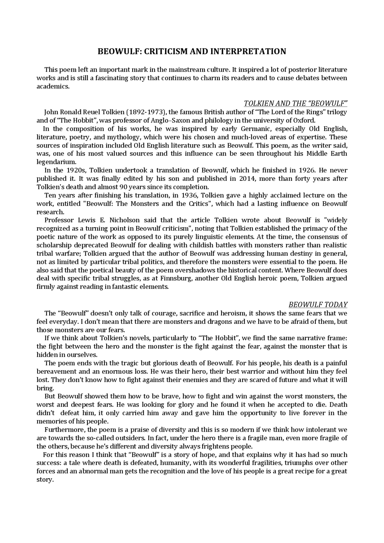 Beowulf Criticism And Interpretation Docsity