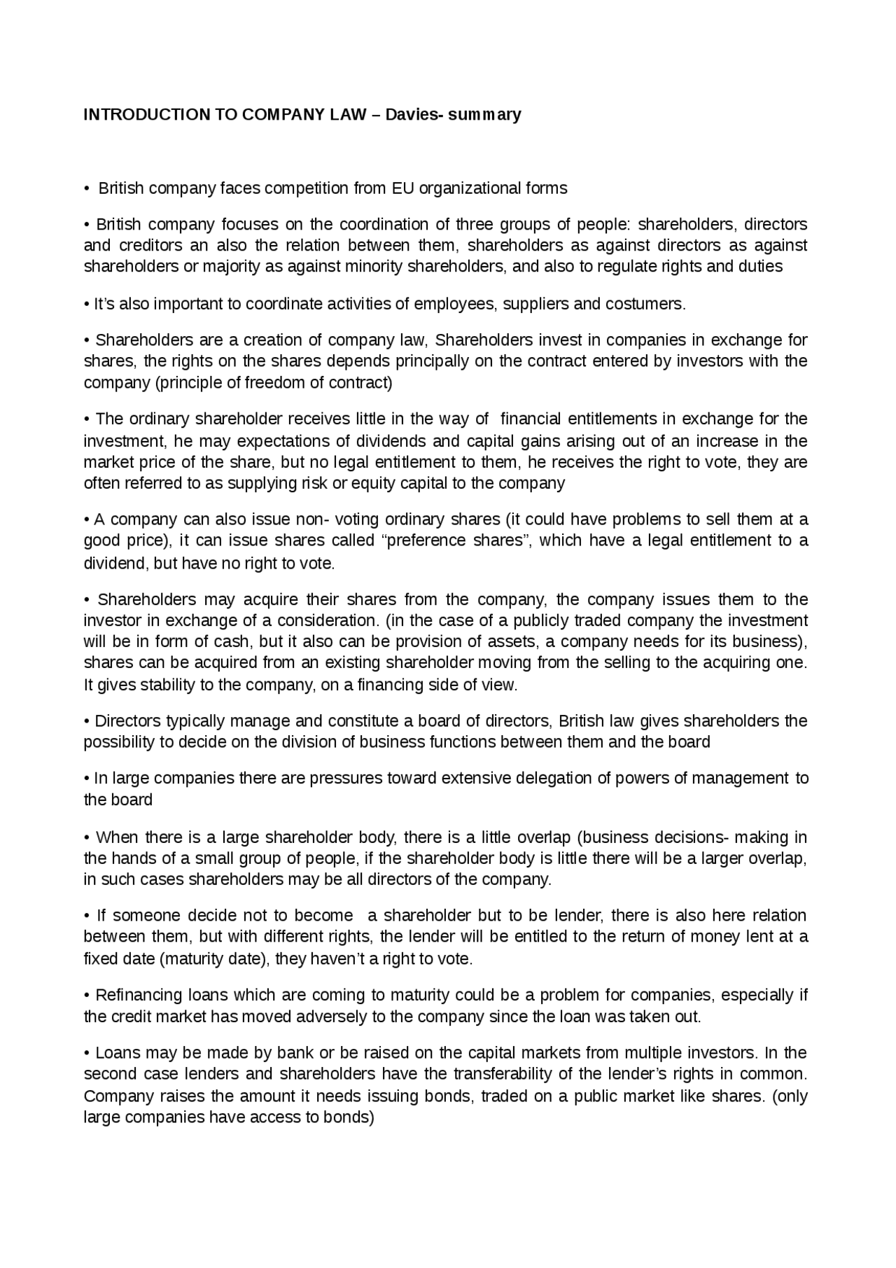 Introduction to company law - Docsity