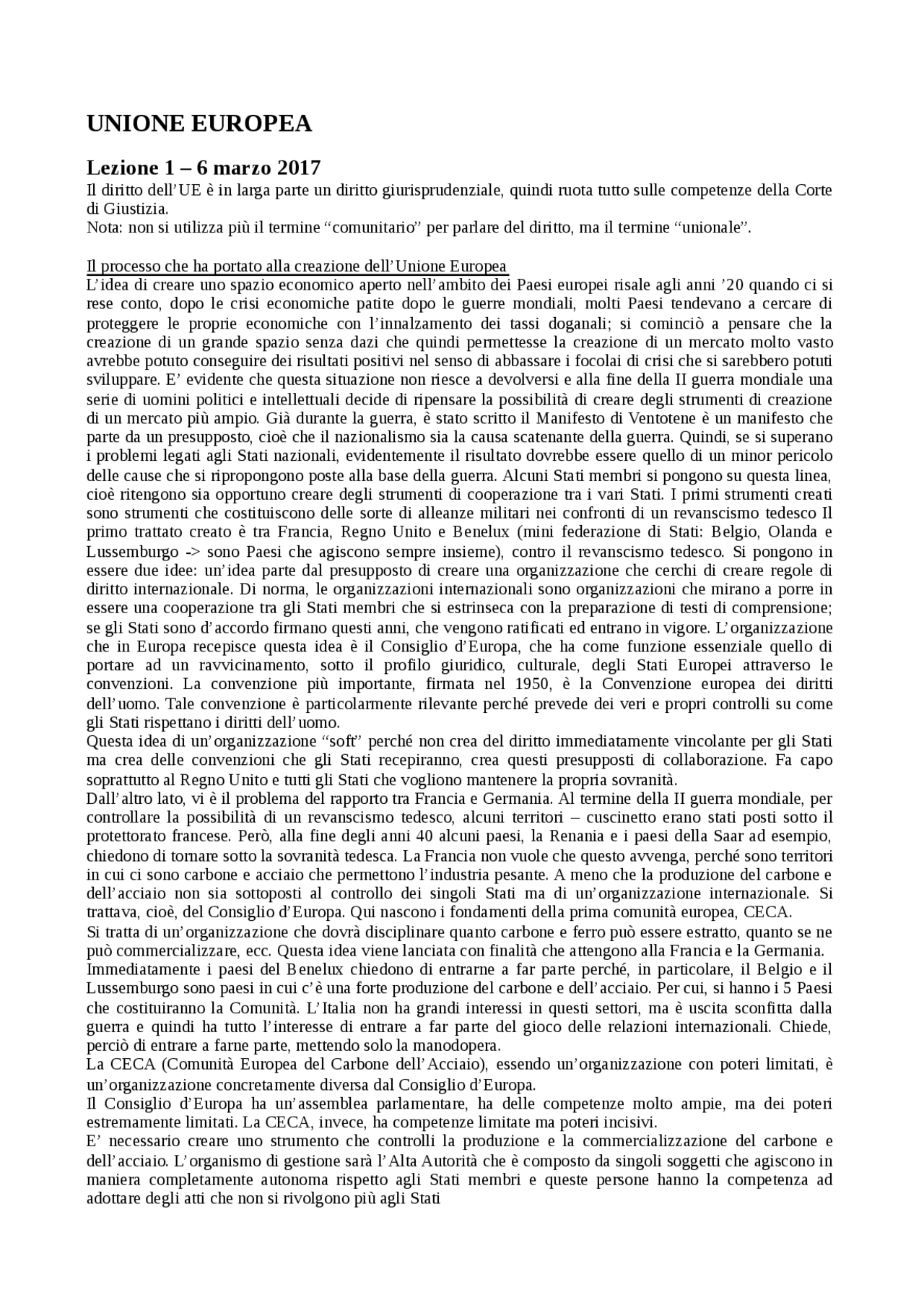 Appunti Delle Lezioni Di Diritto Dellue Con Schemi Docsity