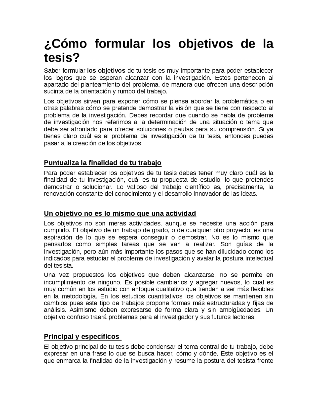 ¿Cómo formular los objetivos de la tesis? - Docsity
