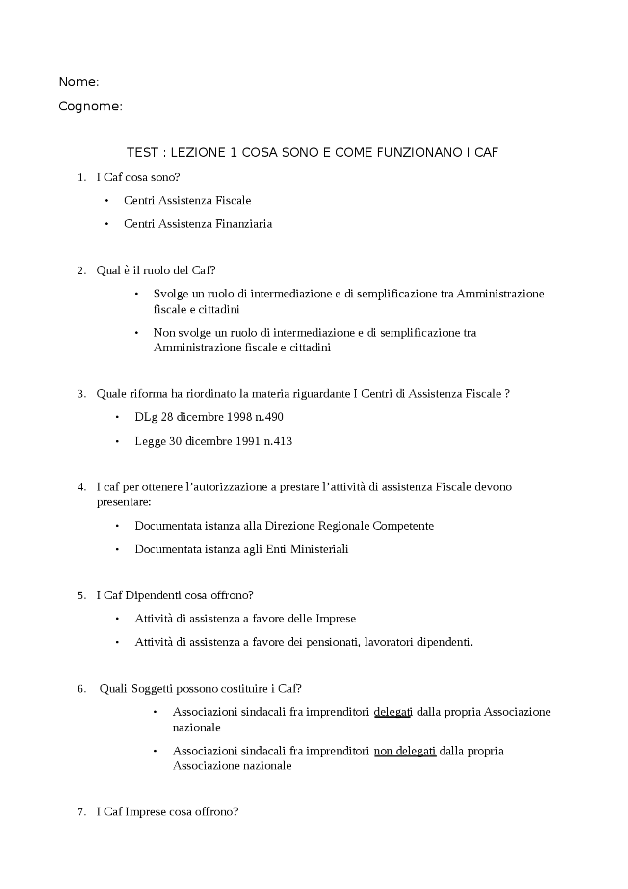 Test caf corso cosa sono i caf test | Prove d'esame di Economia ...