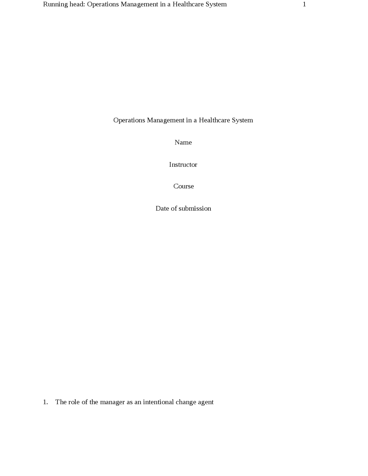 Operations Management in a Healthcare System - Docsity