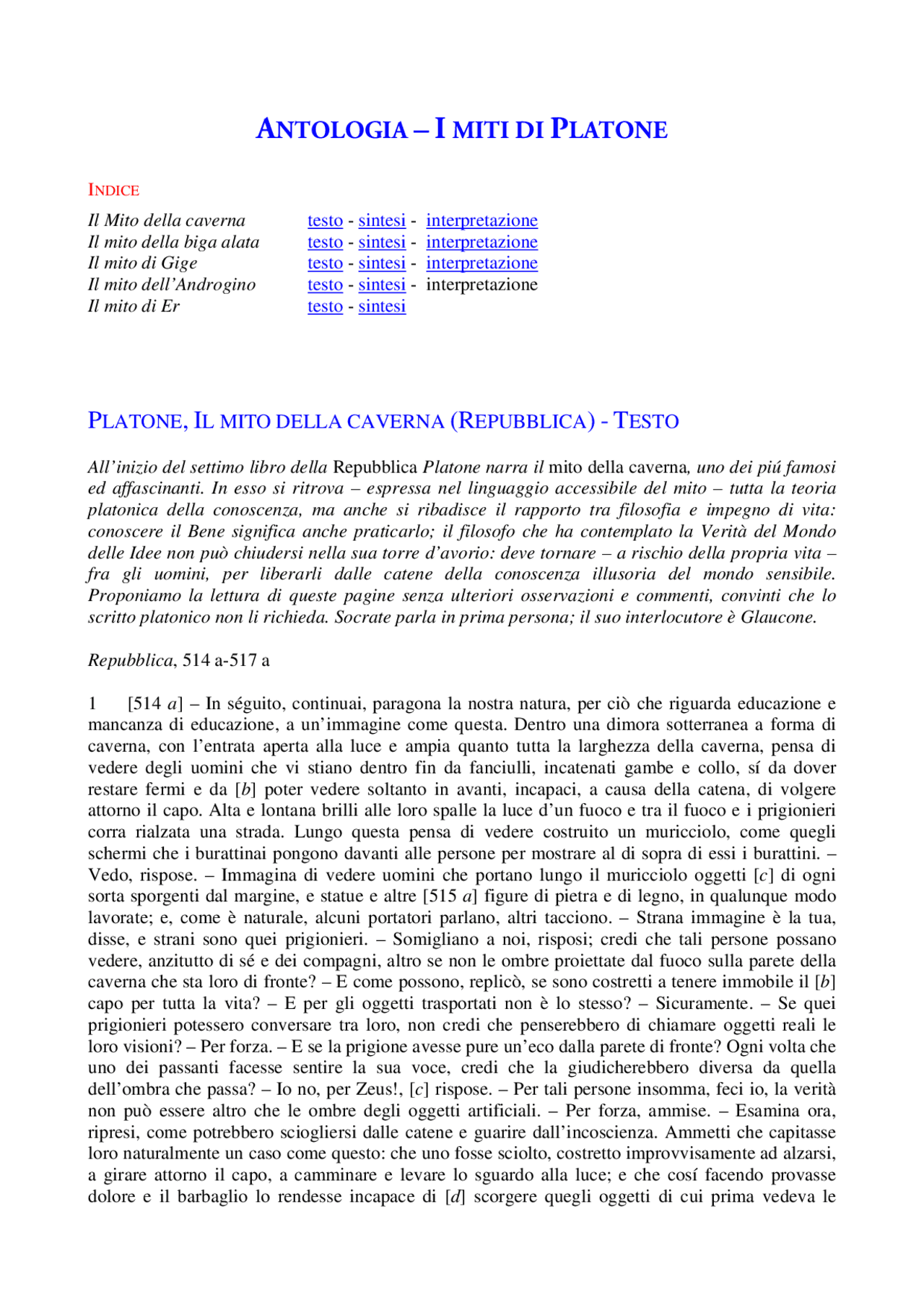 Miti Di Platone Dalla Repubblica Docsity