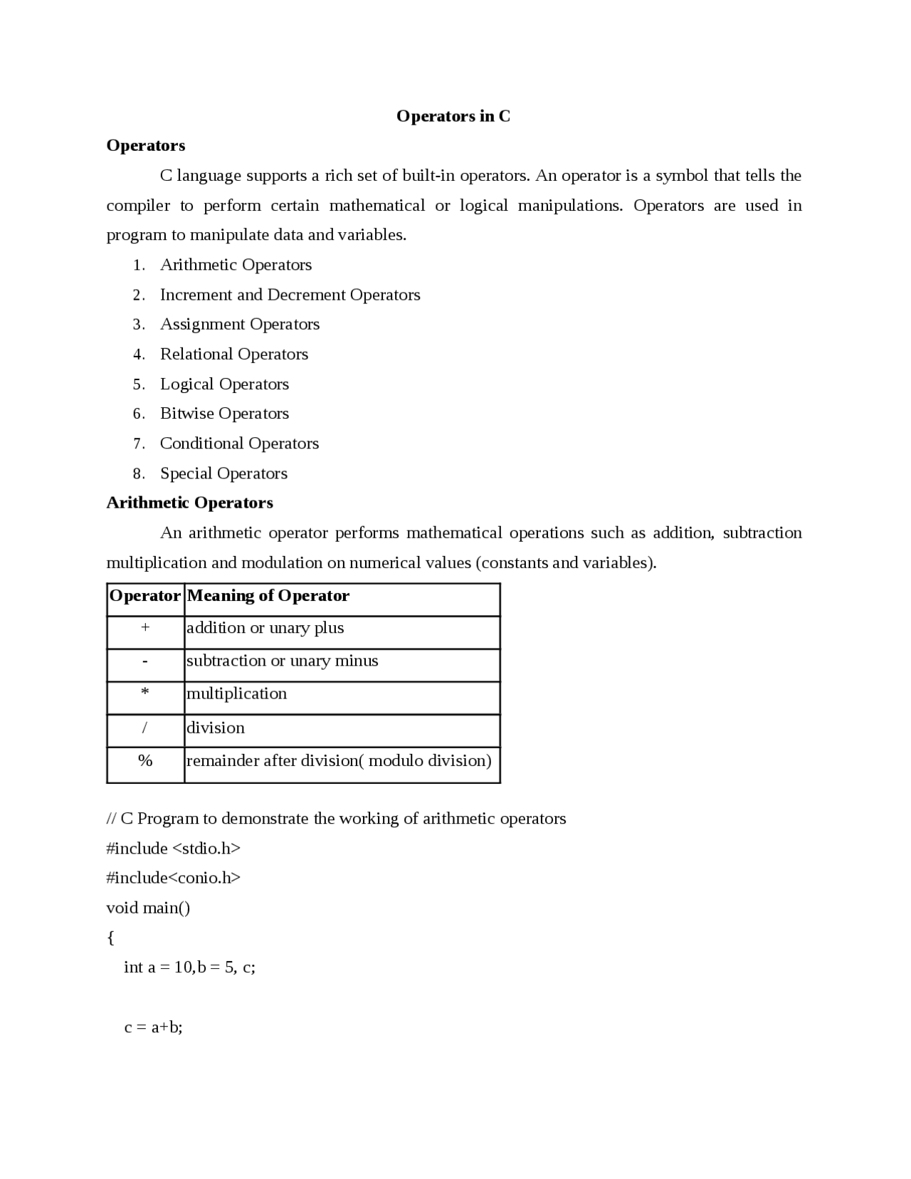 C Programming for first years - Docsity
