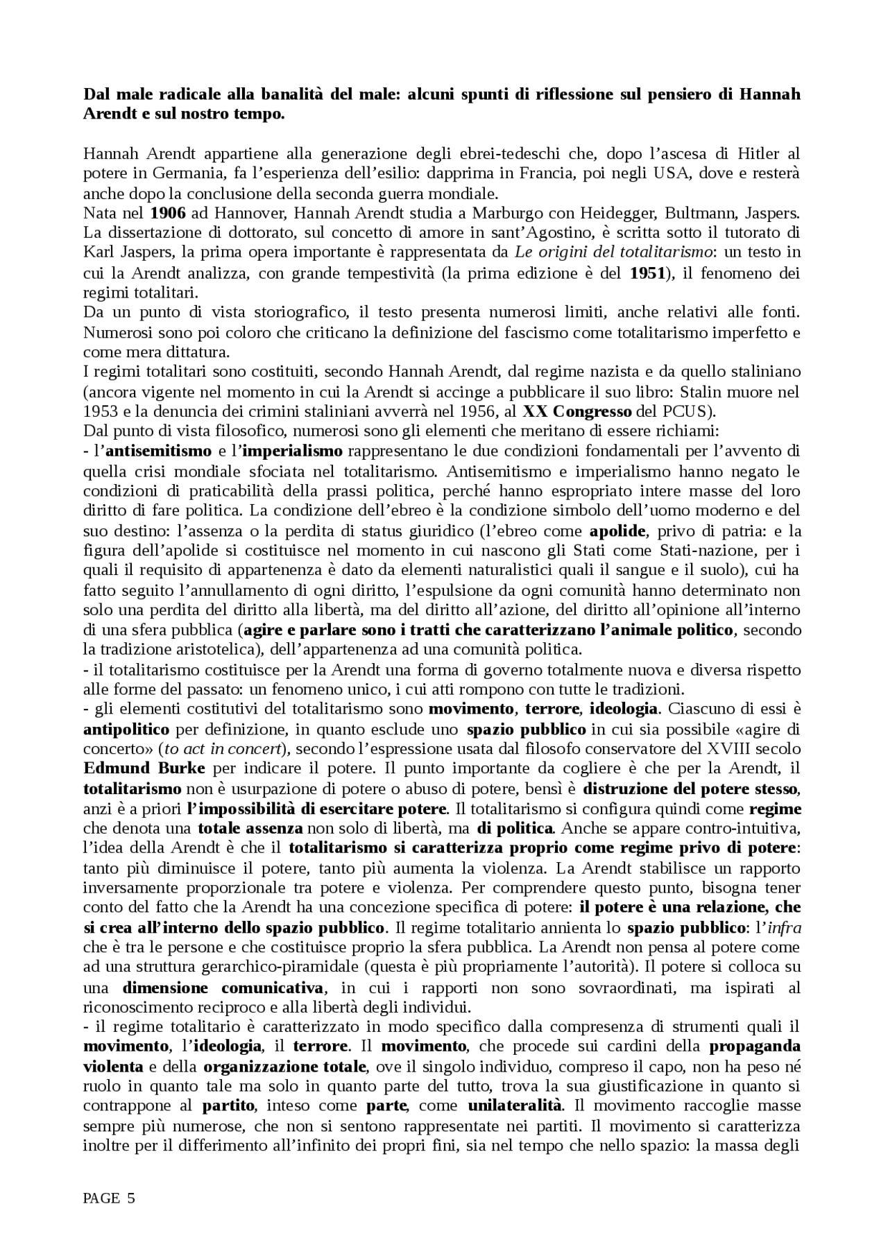 La Banalità Del Male Arendt Docsity