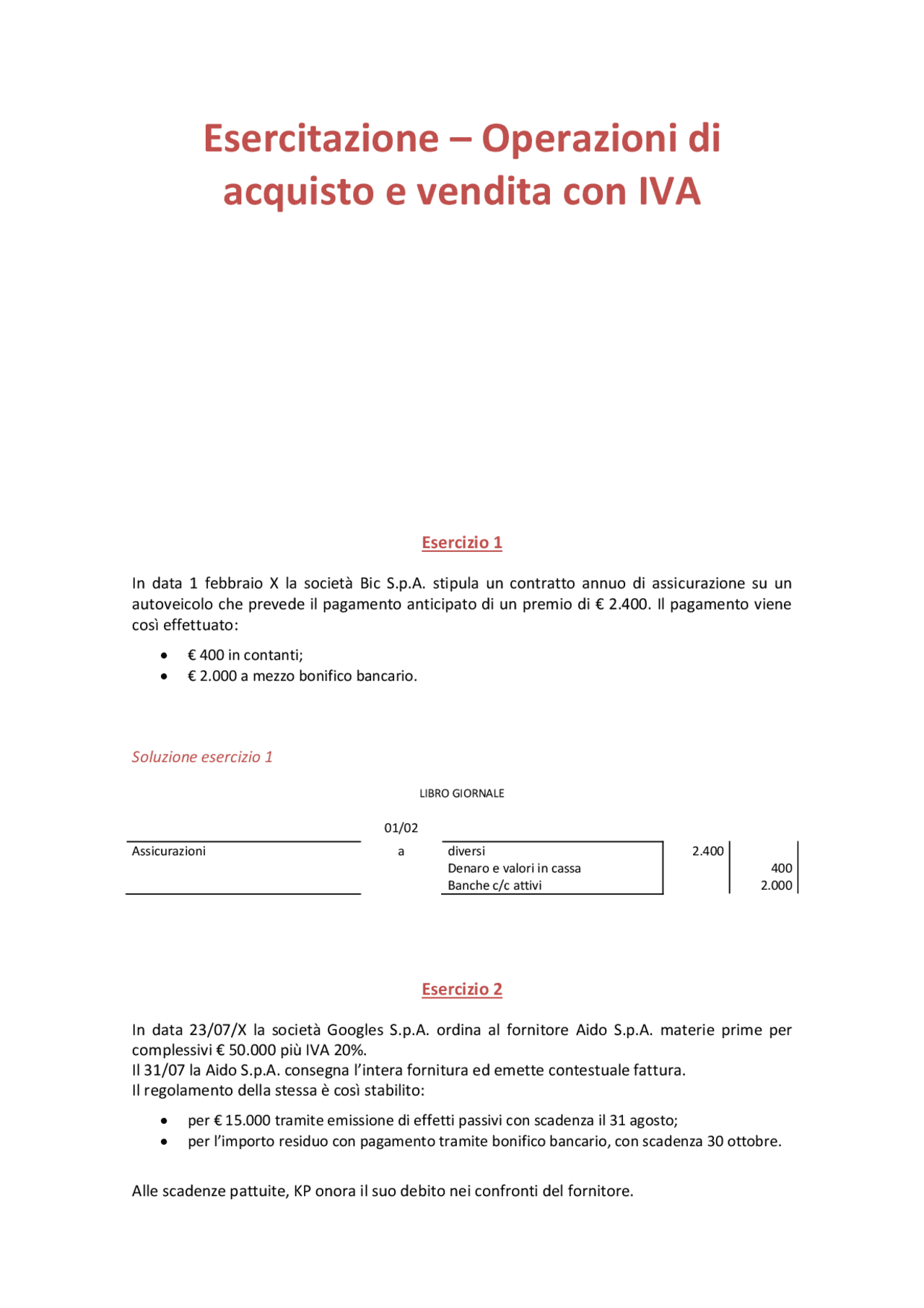 Esercitazione Bilancio Docsity