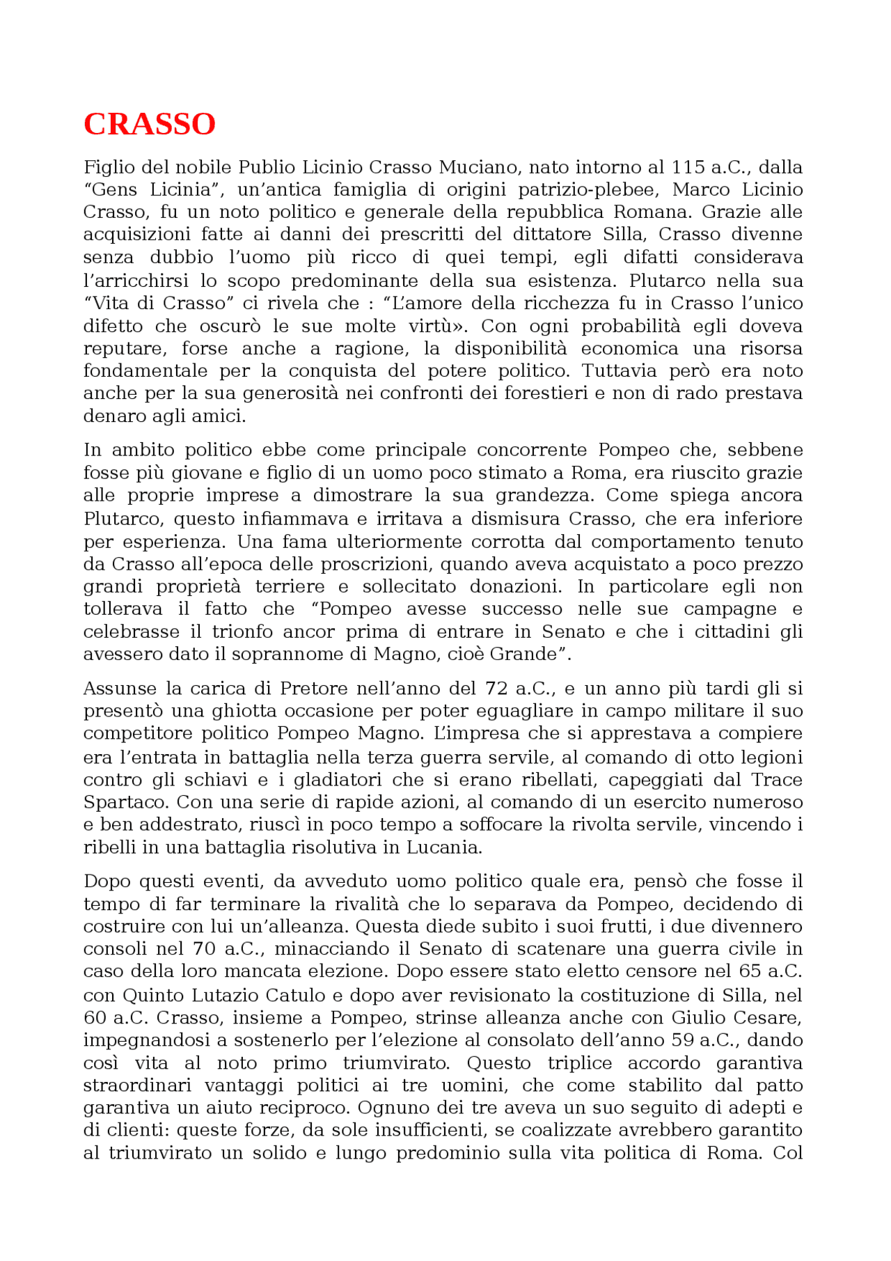Marco Licinio Crasso - Docsity