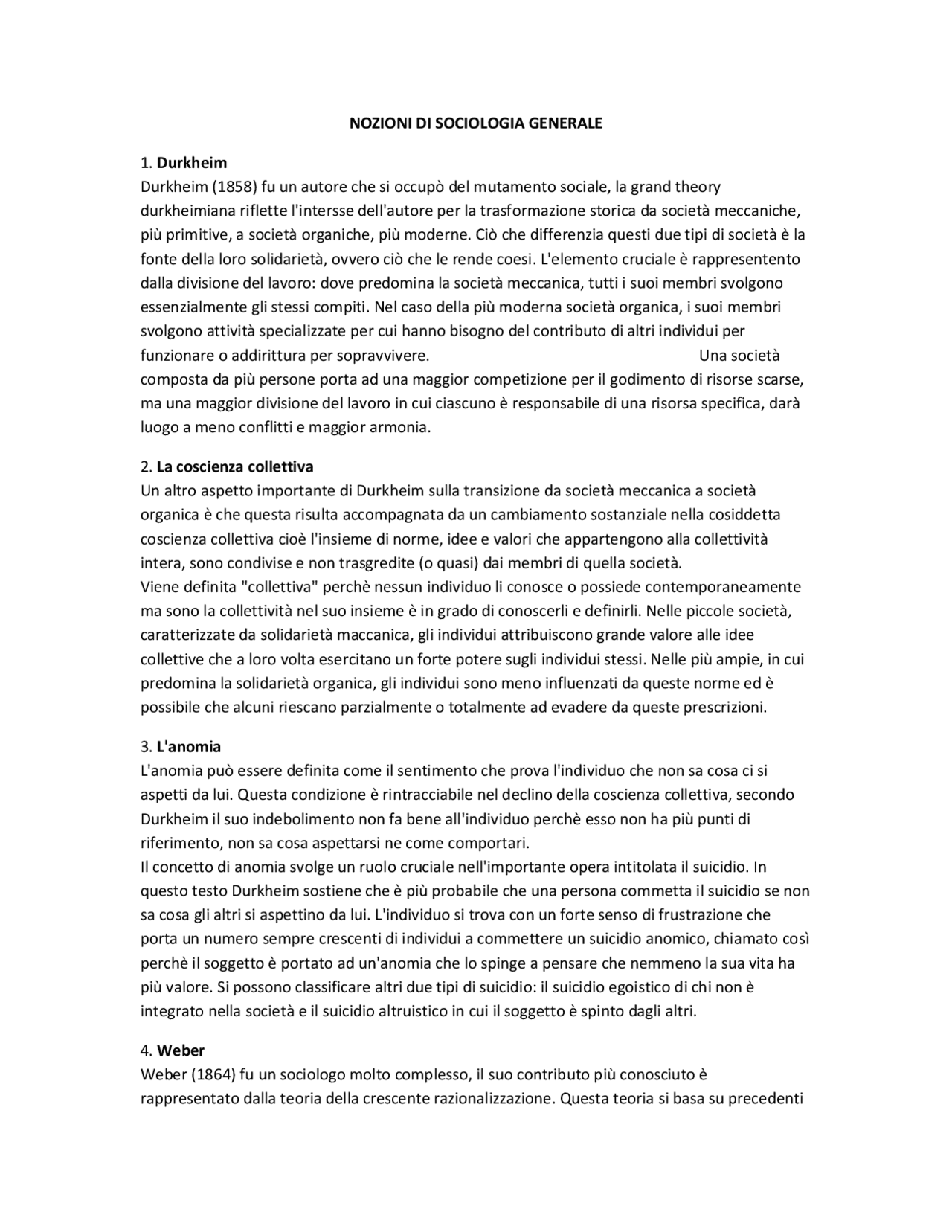 La nozione di sociologia generale: concetti chiave con definizioni - Docsity