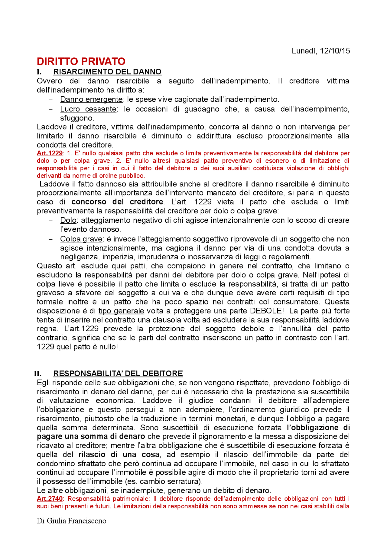 DIRITTO PRIVATO APPUNTI UNIVERSITARI | Appunti di Diritto Privato | Docsity