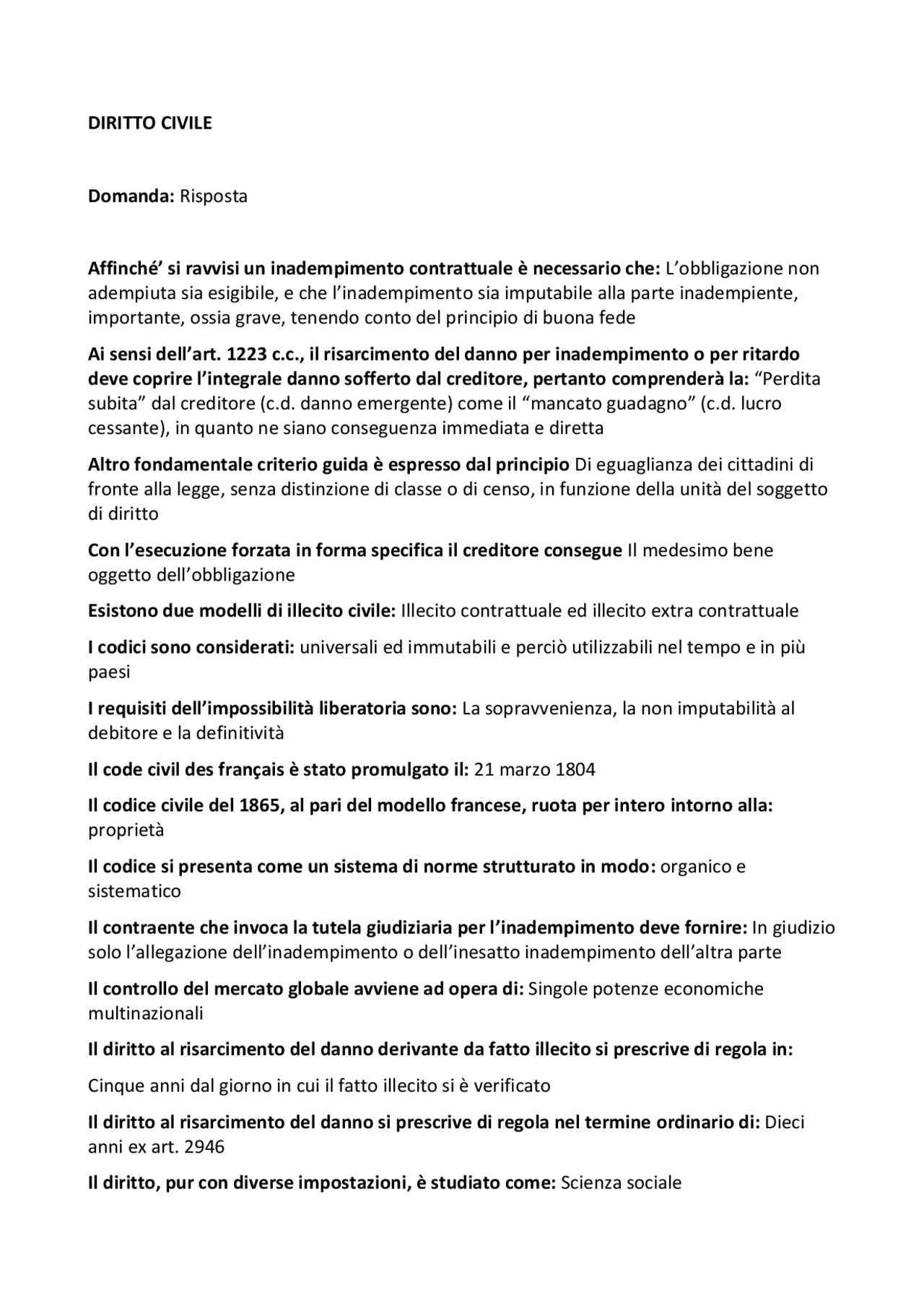 Domande E Risposte Test Diritto Civile Prove Desame Di Diritto