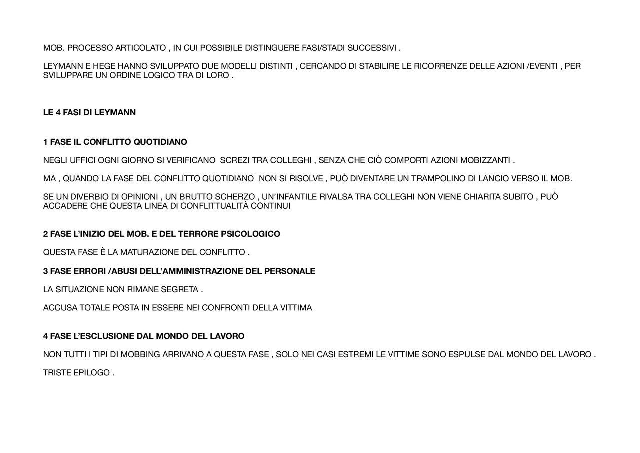 Le Fasi Del Mobbing Docsity