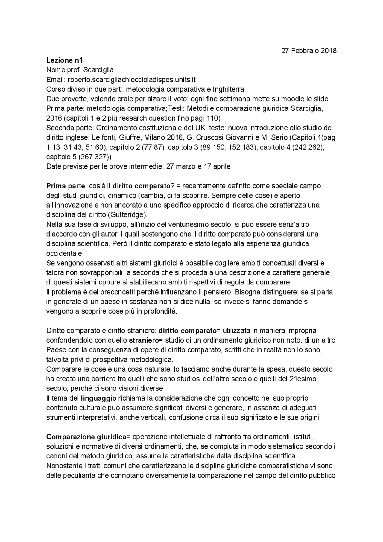 Prima Parte Costituzionale Comparato Docsity