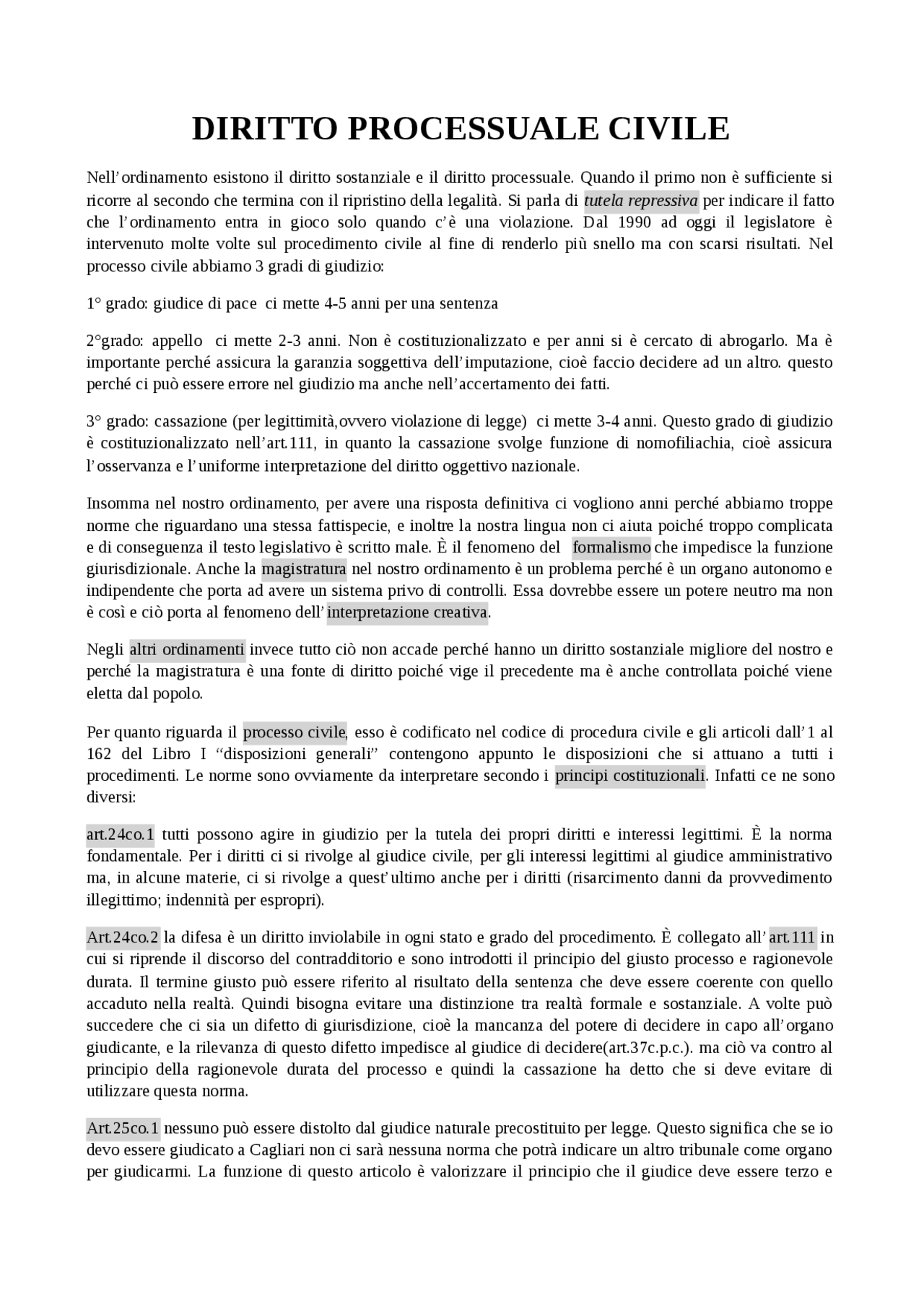Diritto Processuale Civile Docsity