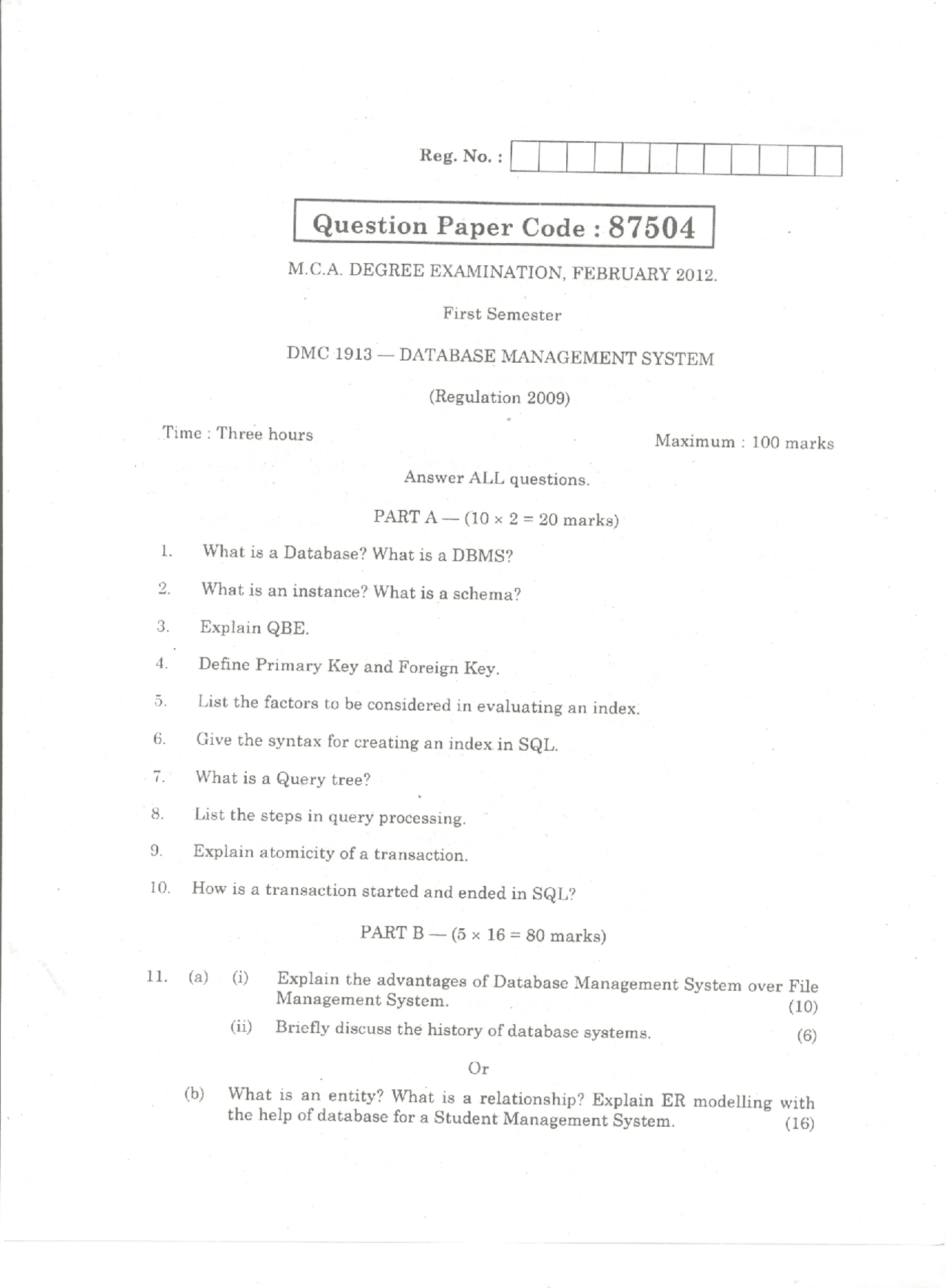 Database Management Systems Exam Question Papers Exams Relational