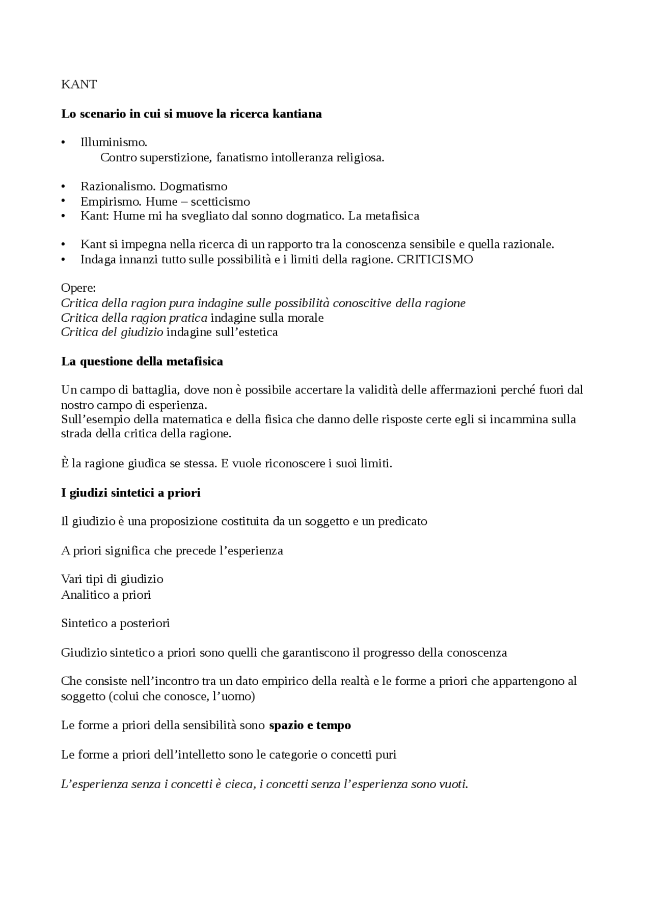 Schema Kant Riassuntivo Docsity