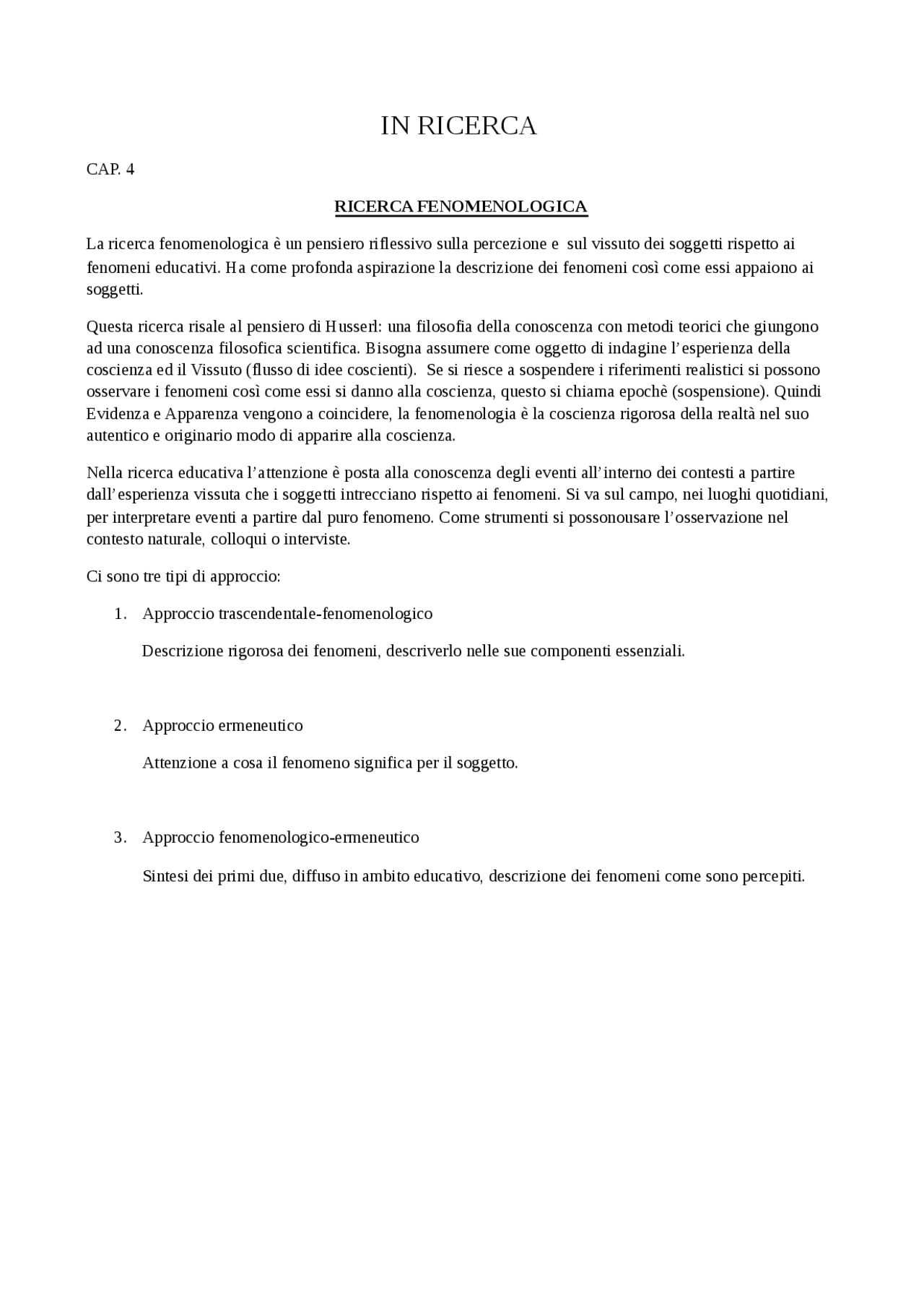 Riassunto libro"In Ricerca", di pastori giulia, cap. 4,5,6,7, - Docsity