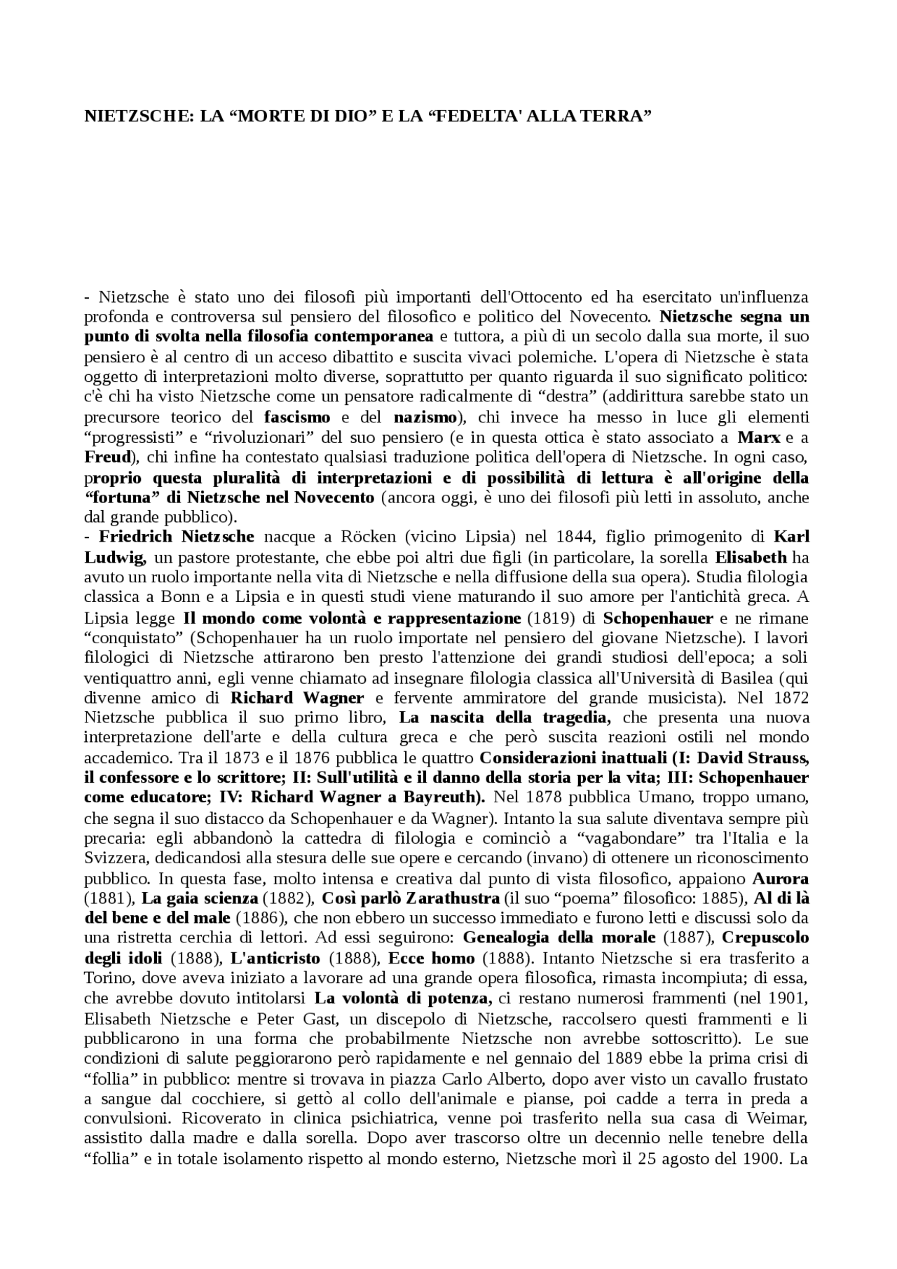 Appunti Nietzsche Riassunti Filosofia Docsity