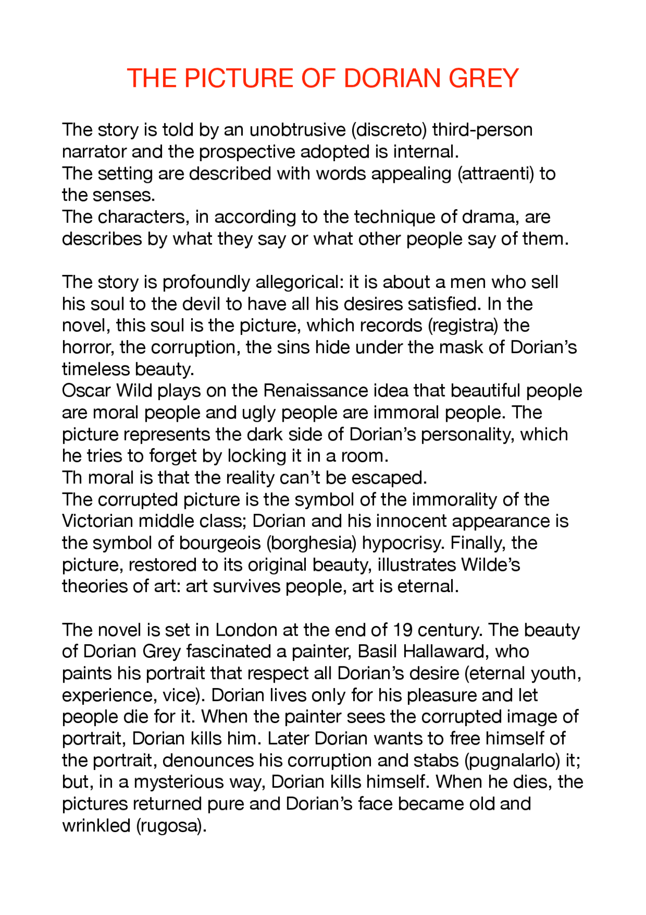 Picture Of Dorian Grey Docsity