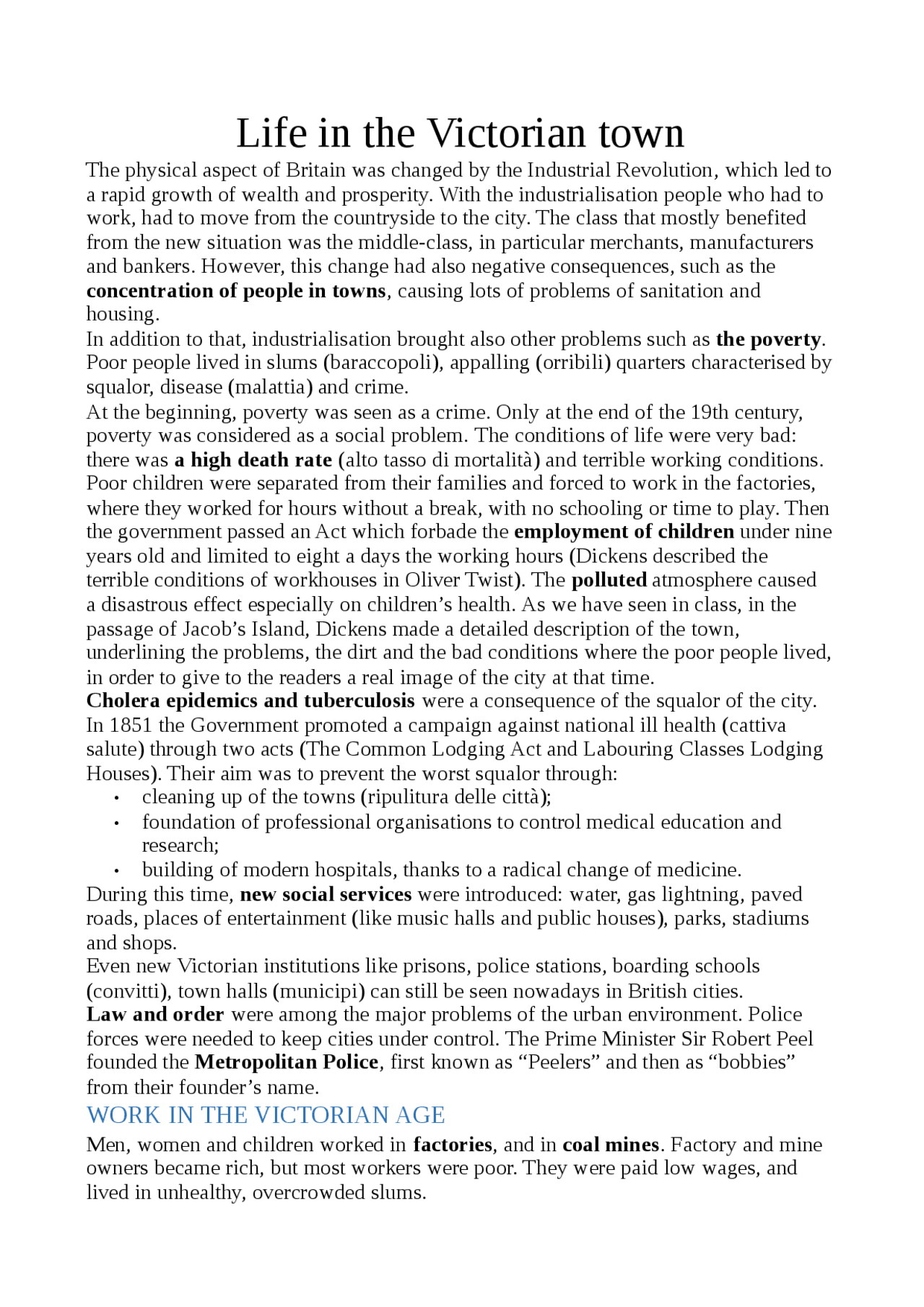 Life in the Victorian Town | Appunti di Inglese | Docsity