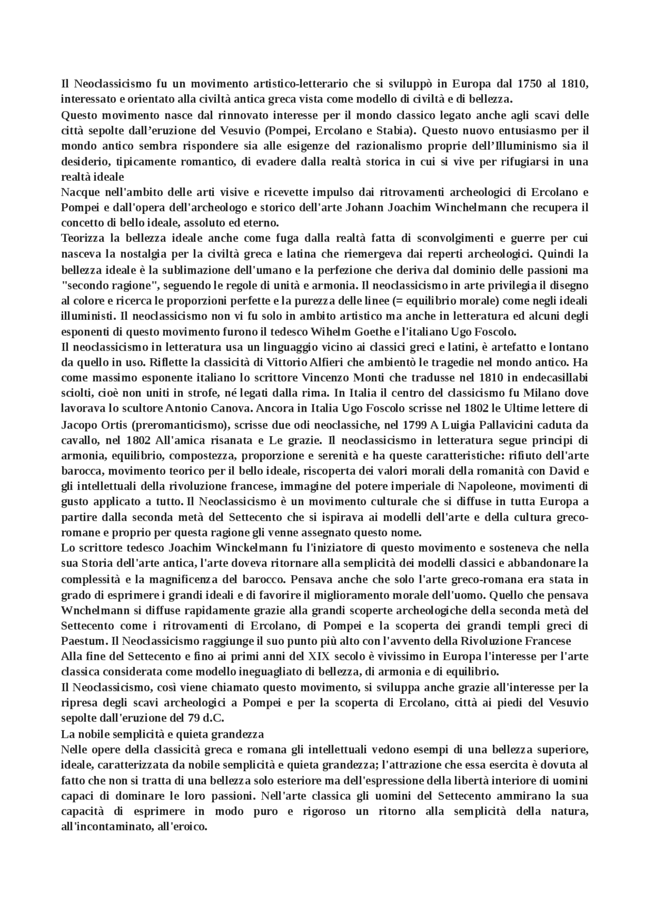 Neoclassicismo E Foscolo Docsity