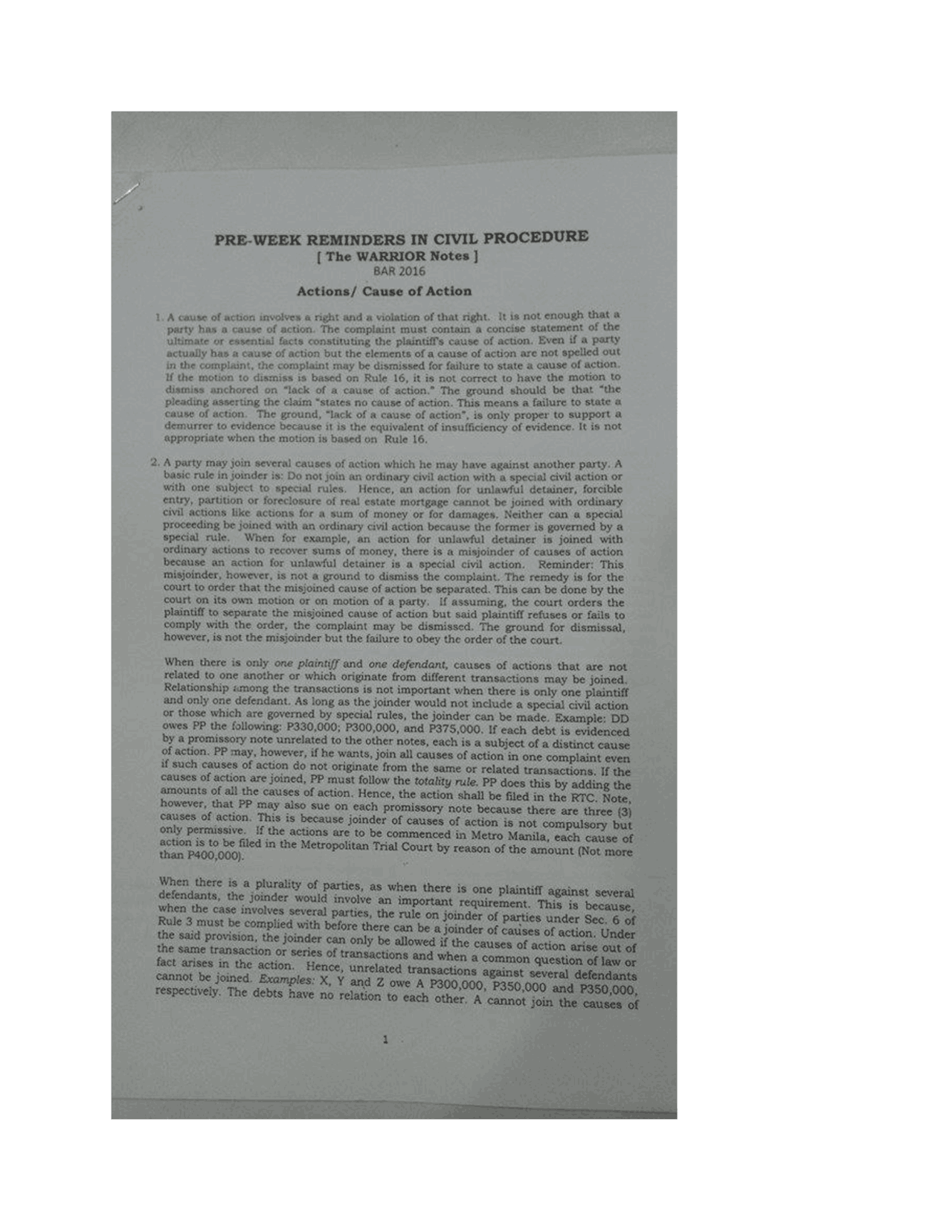 The lecture notes on Philippines Civil Procedure - Docsity