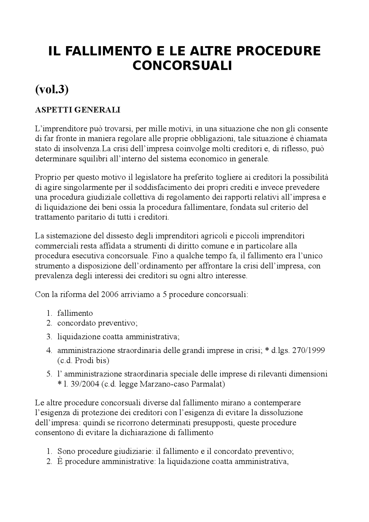 Fallimento E Altre Procedure Concorsuali Docsity