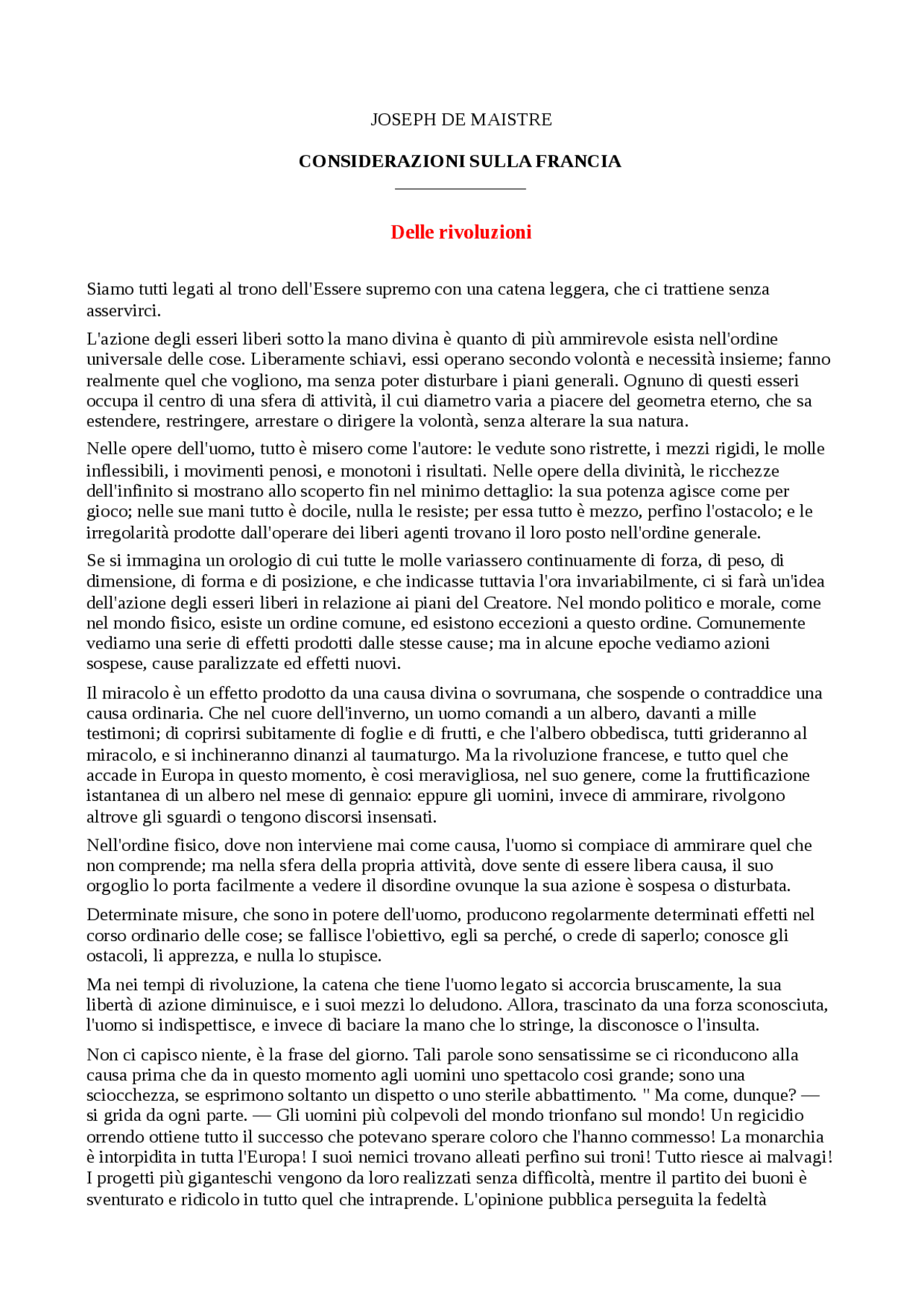 Considerazioni sulla Francia - Saggio di Joseph de Maistre - Docsity