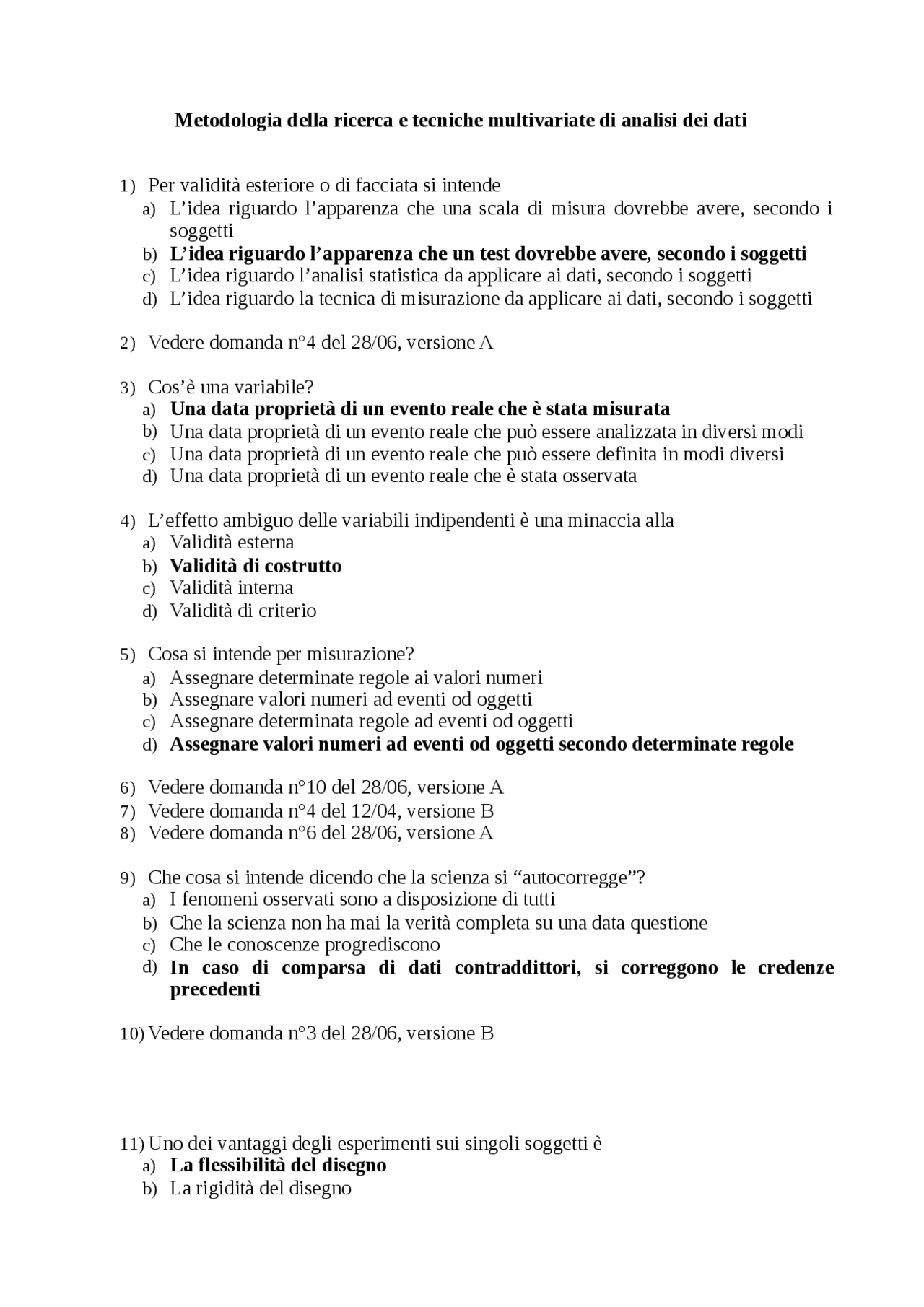 Domande Esame Metodologia Della Ricerca E Tecniche Multivariate Di
