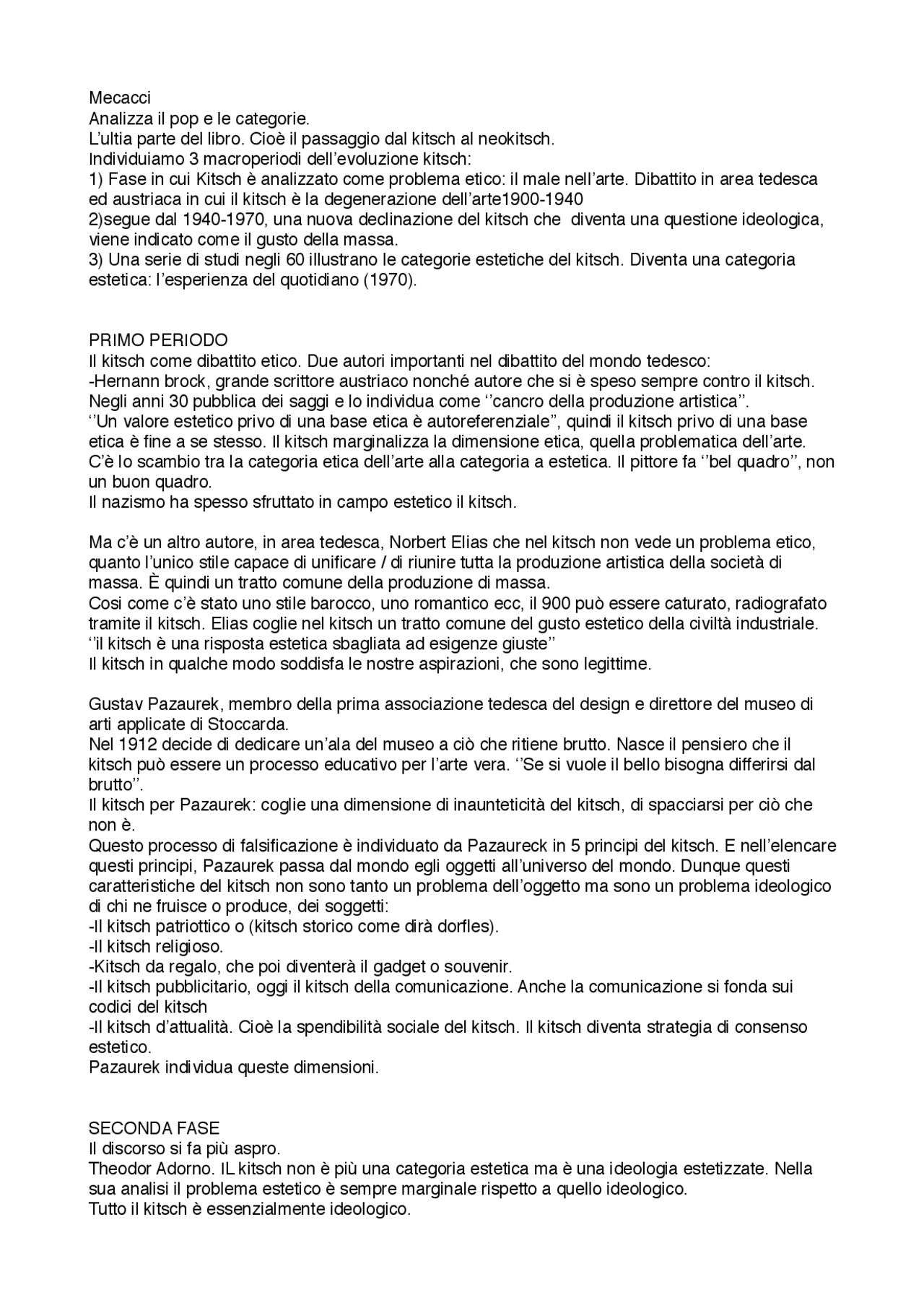 Andrea Mecacci Il Kitsch Docsity