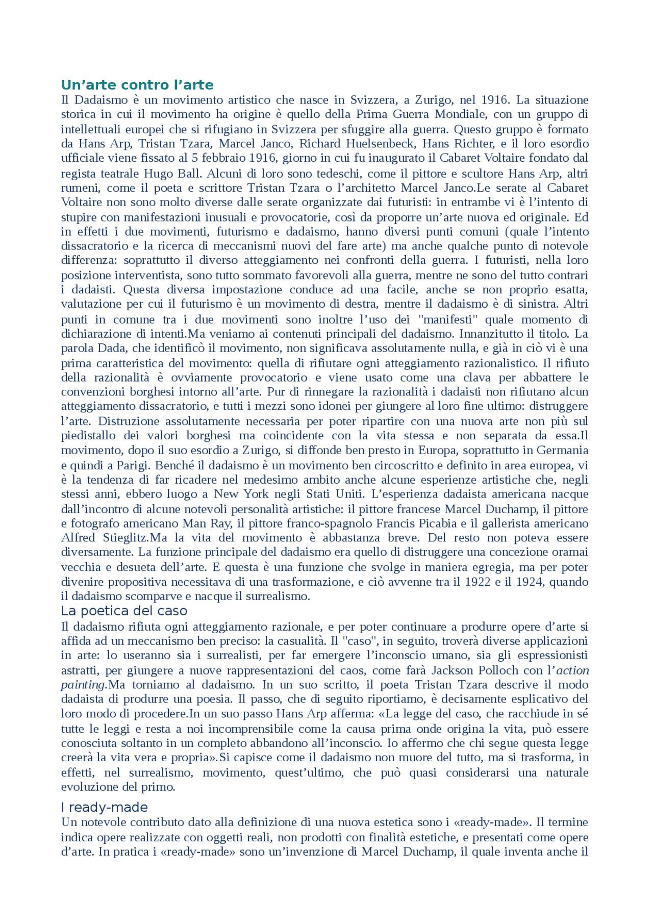 Relazione Sul Dadaismo Docsity