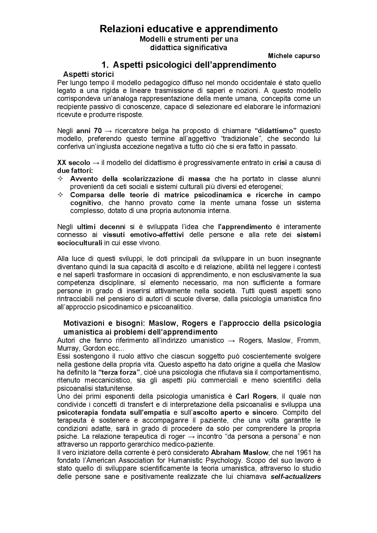 Relazioni Educative E Apprendimento Capurso Docsity