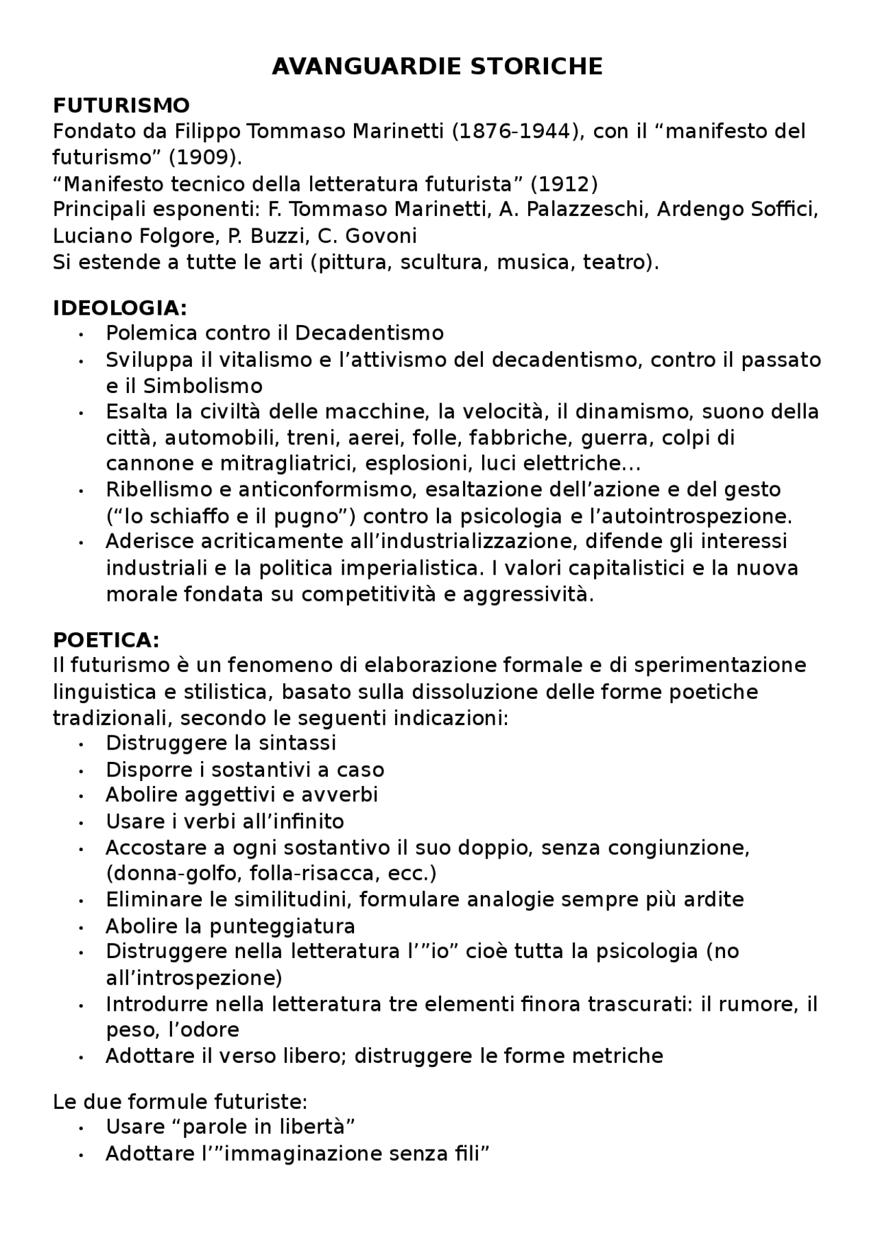 Avanguardie Storiche Docsity