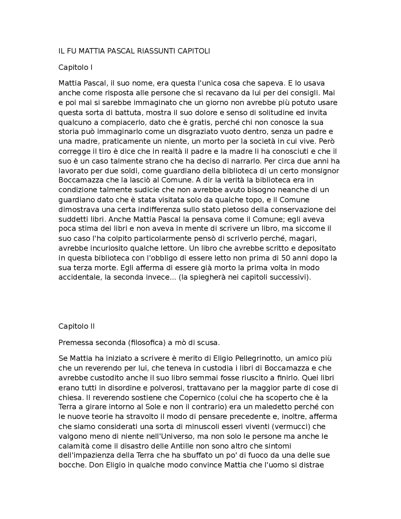 Il Fu Mattia Pascal Riassunto Libro Docsity