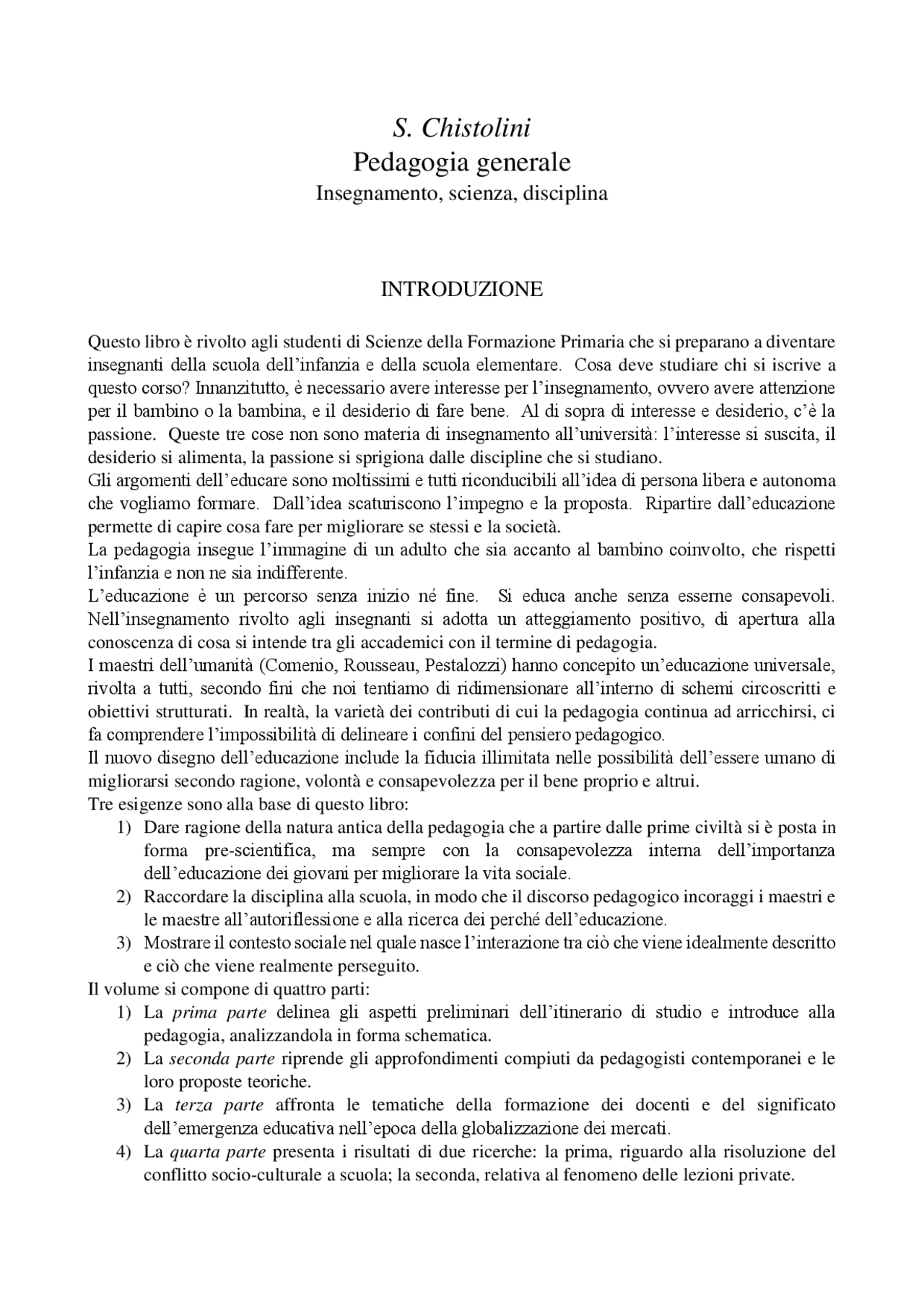 Pedagogia Generale Sandra Chistolini Docsity